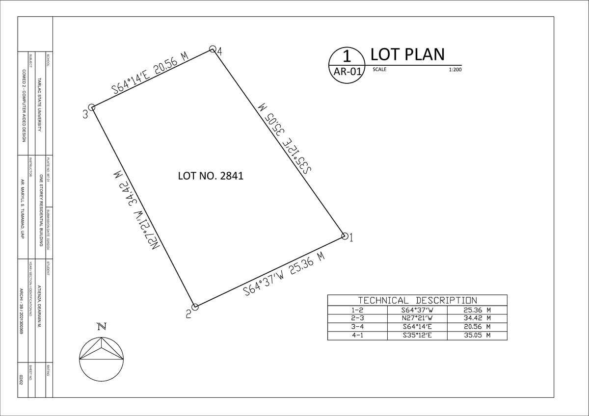 Plate 1 - BS Architecture - 1 AR- LOT NO. 2841 LOT PLAN 1: N SCHOOL ...
