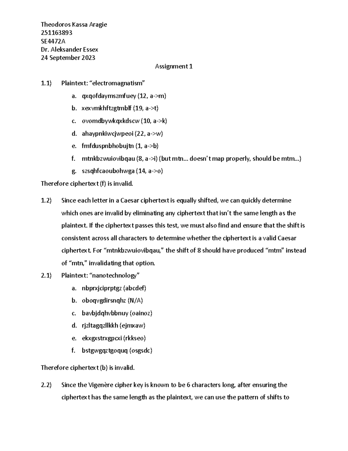 A1 - assignment 1 for western university course - 251163893 SE4472A Dr ...