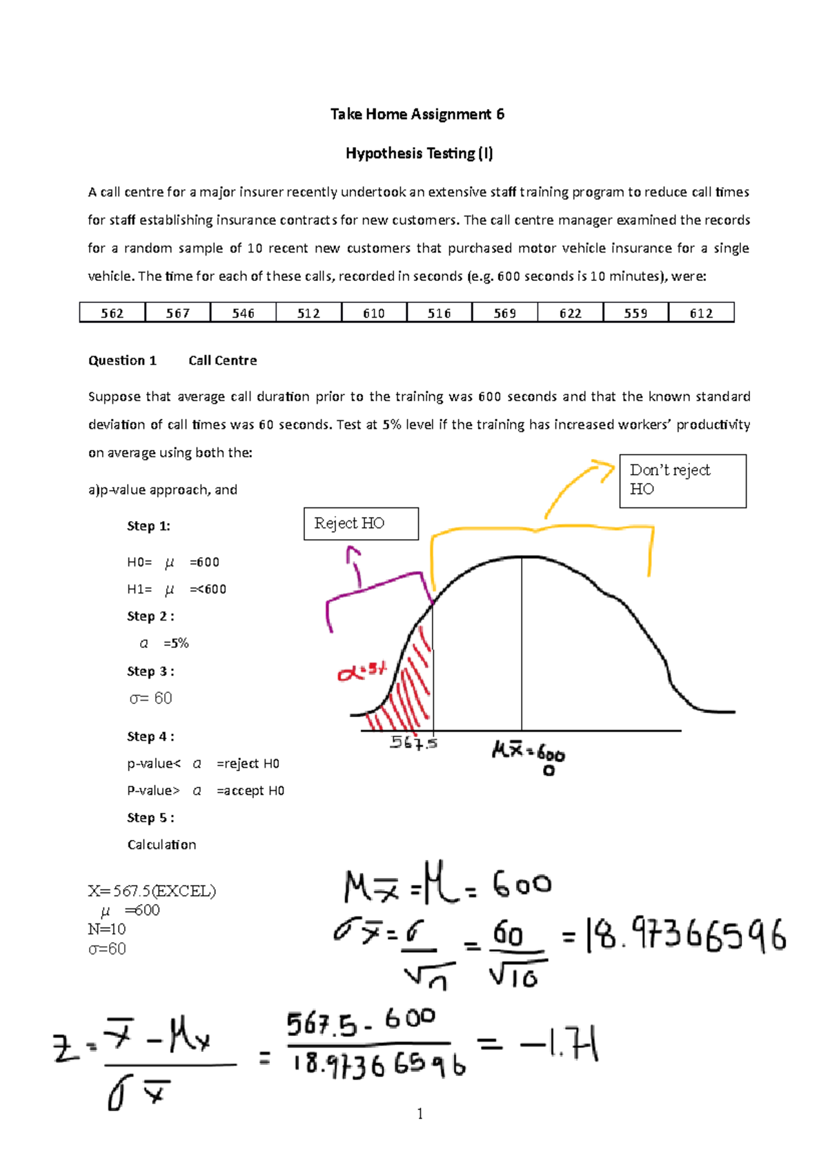 BSB123 THA 6 Hypothesis Testing - Take Home Assignment 6 Hypothesis ...
