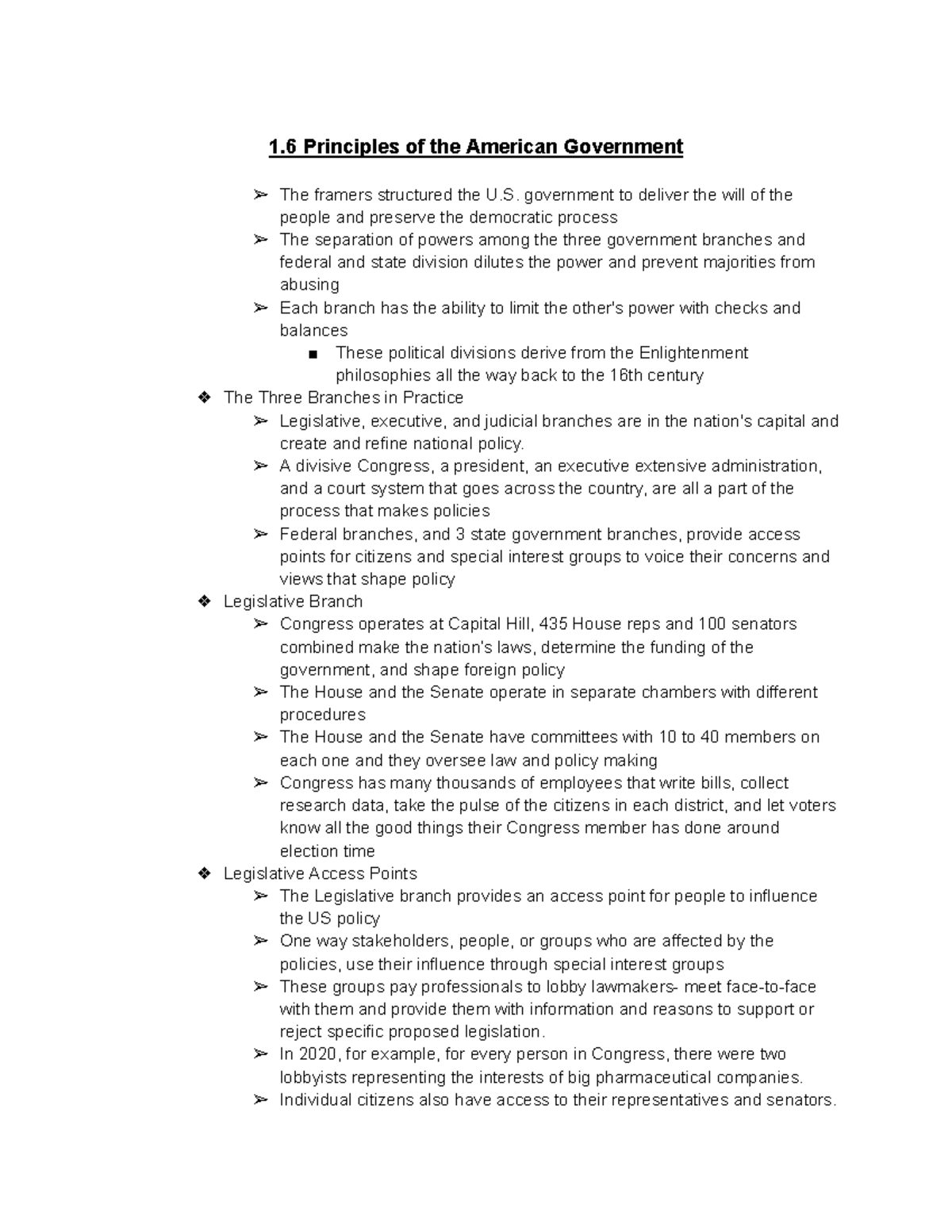 1.6 Lecture Notes - 1 Principles of the American Government The framers ...
