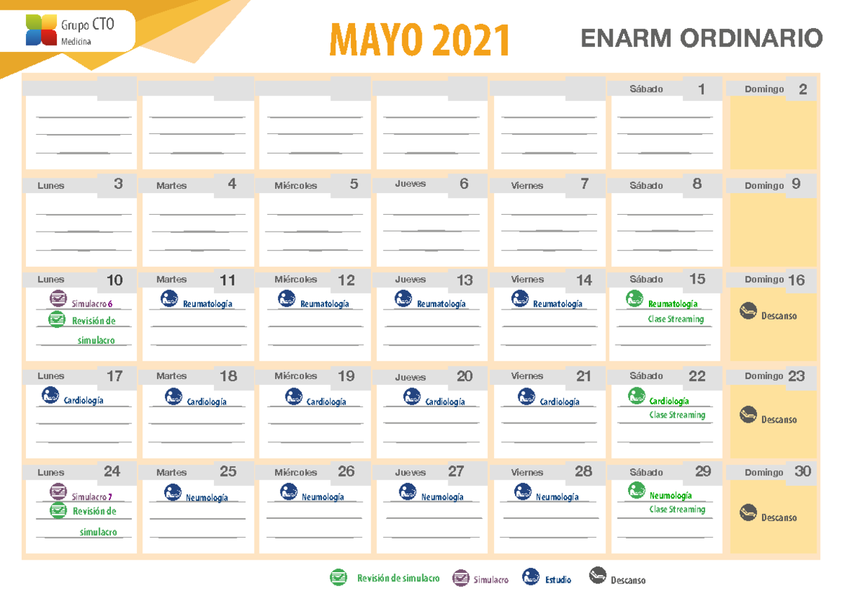 Calendario Enarm 2021 Ordinario - Medicina Sábado Domingo Martes ...