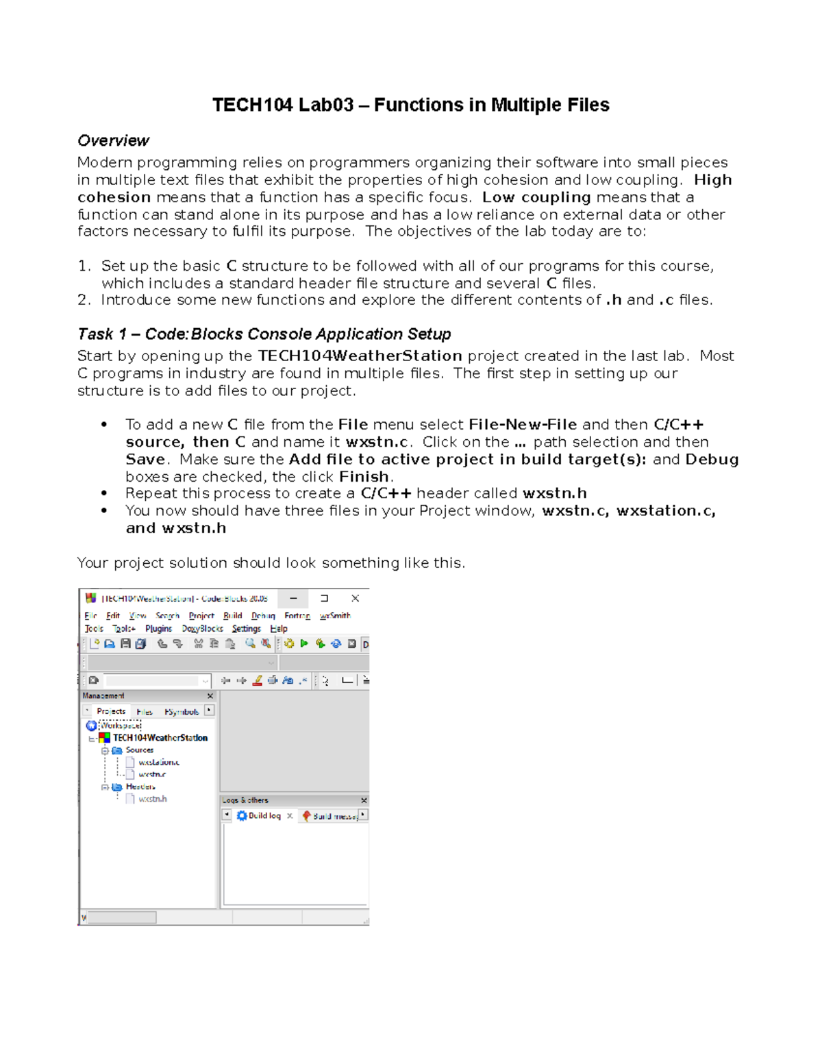 TECH104L03Multiple Files - TECH104 Lab03 – Functions in Multiple Files Overview Modern ...