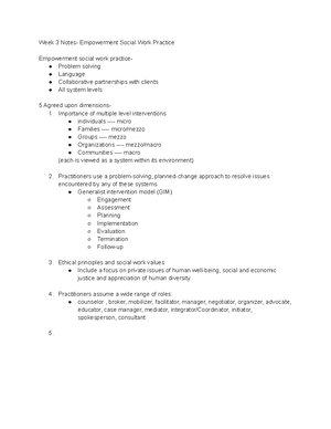 Week 2 Notes - week 2 - Week 2 Notes: Social Work Theories and Delivery ...