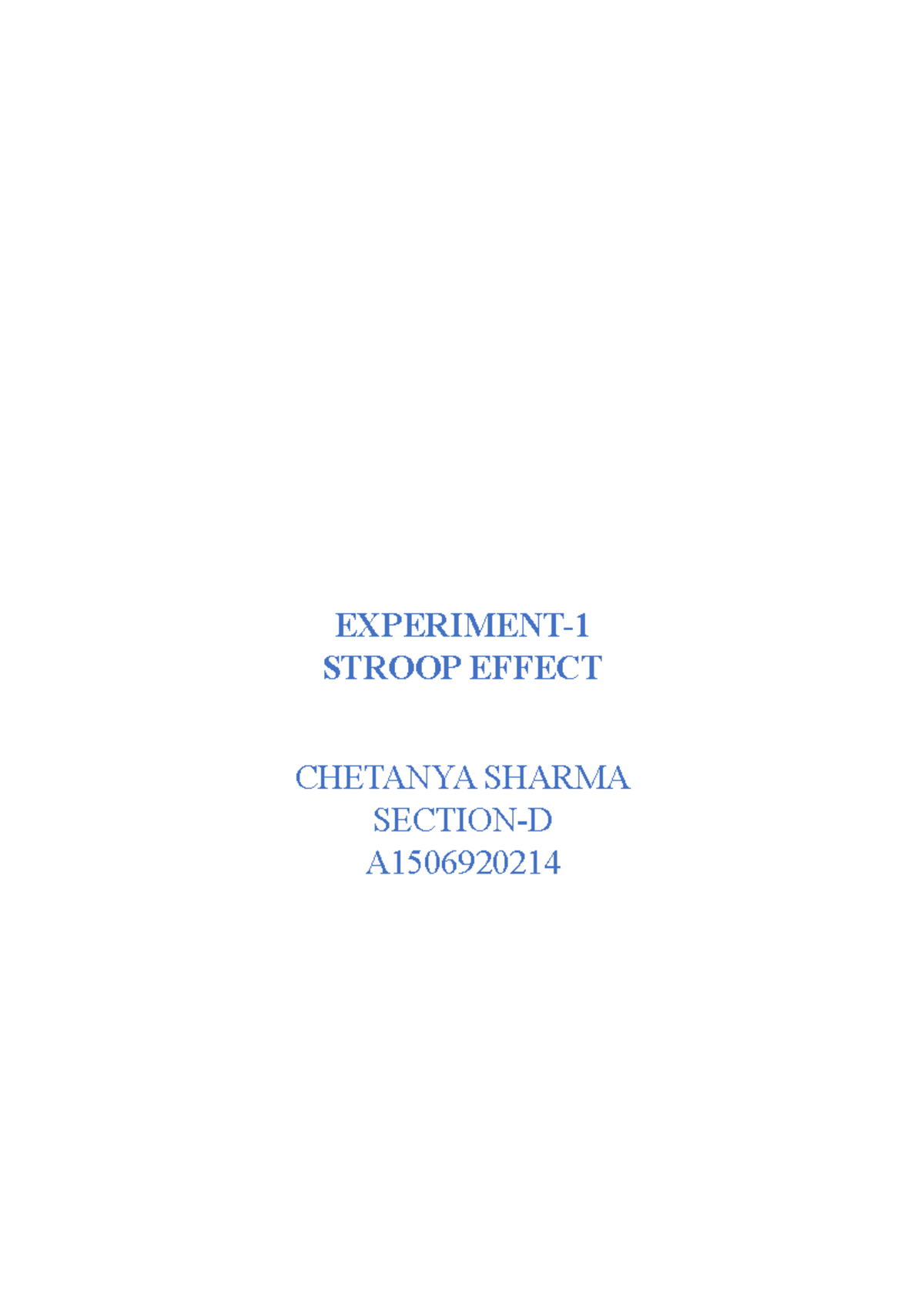 Experiment-1 Stroop Effect (Chetanya Sharma) - EXPERIMENT- STROOP ...