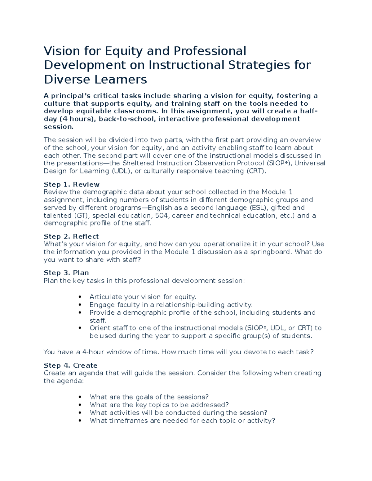 Module 3 directions - Vision for Equity and Professional Development on ...
