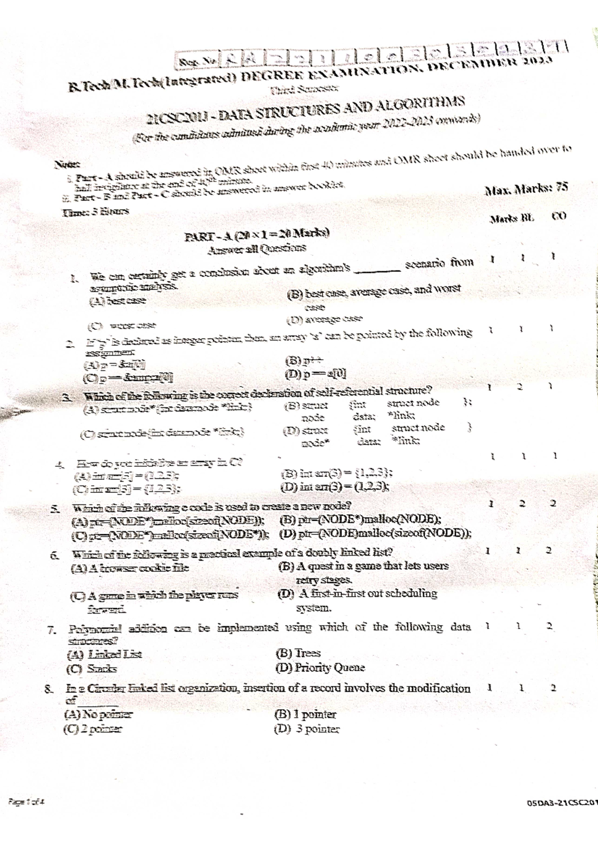 Dsa end sem paper for exam preparation - 2023 R.R Integrated) DEGREE EXAMINATION. DECEMBER ...