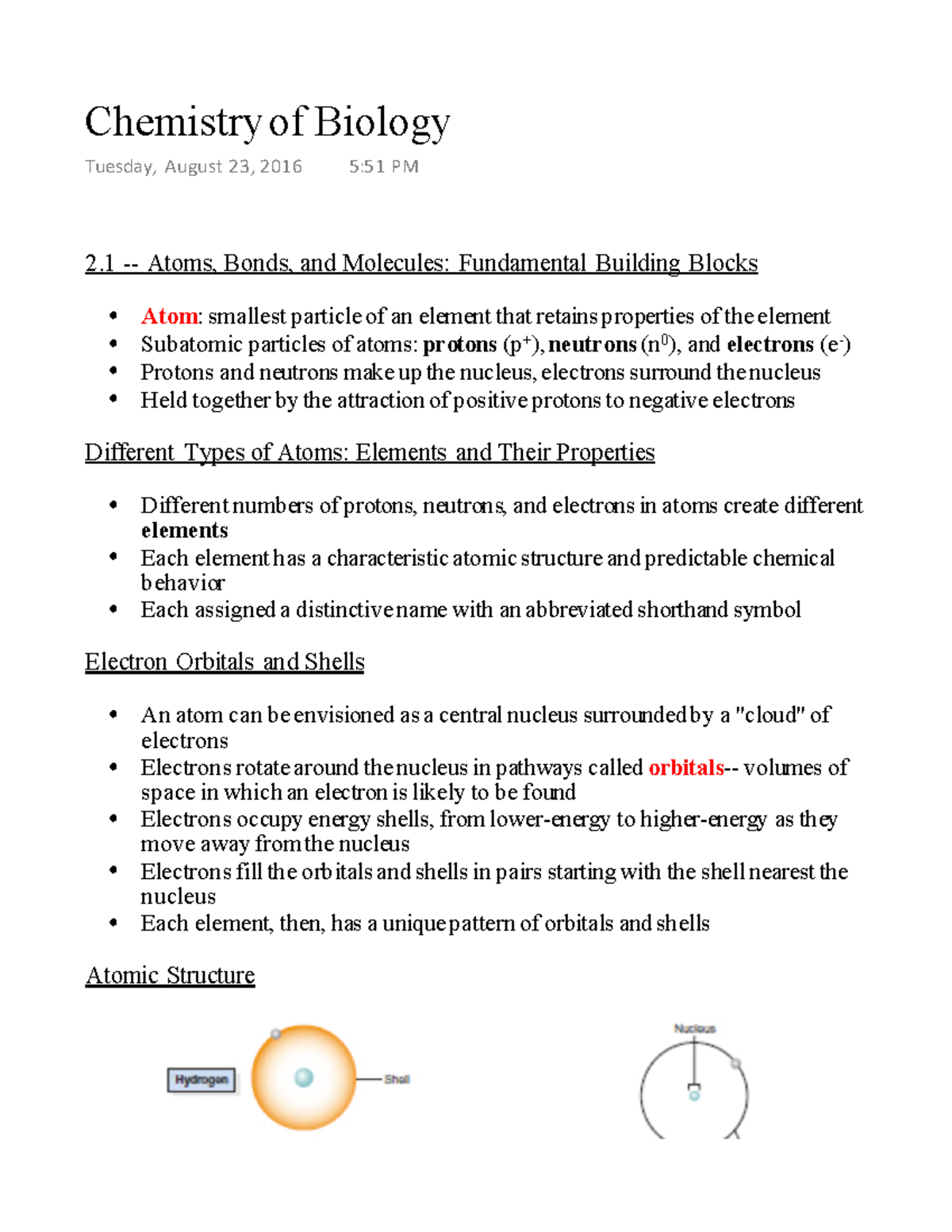 MIC205 - Chemistry of Biology - Chemistry of Biology Tuesday, August 23 ...