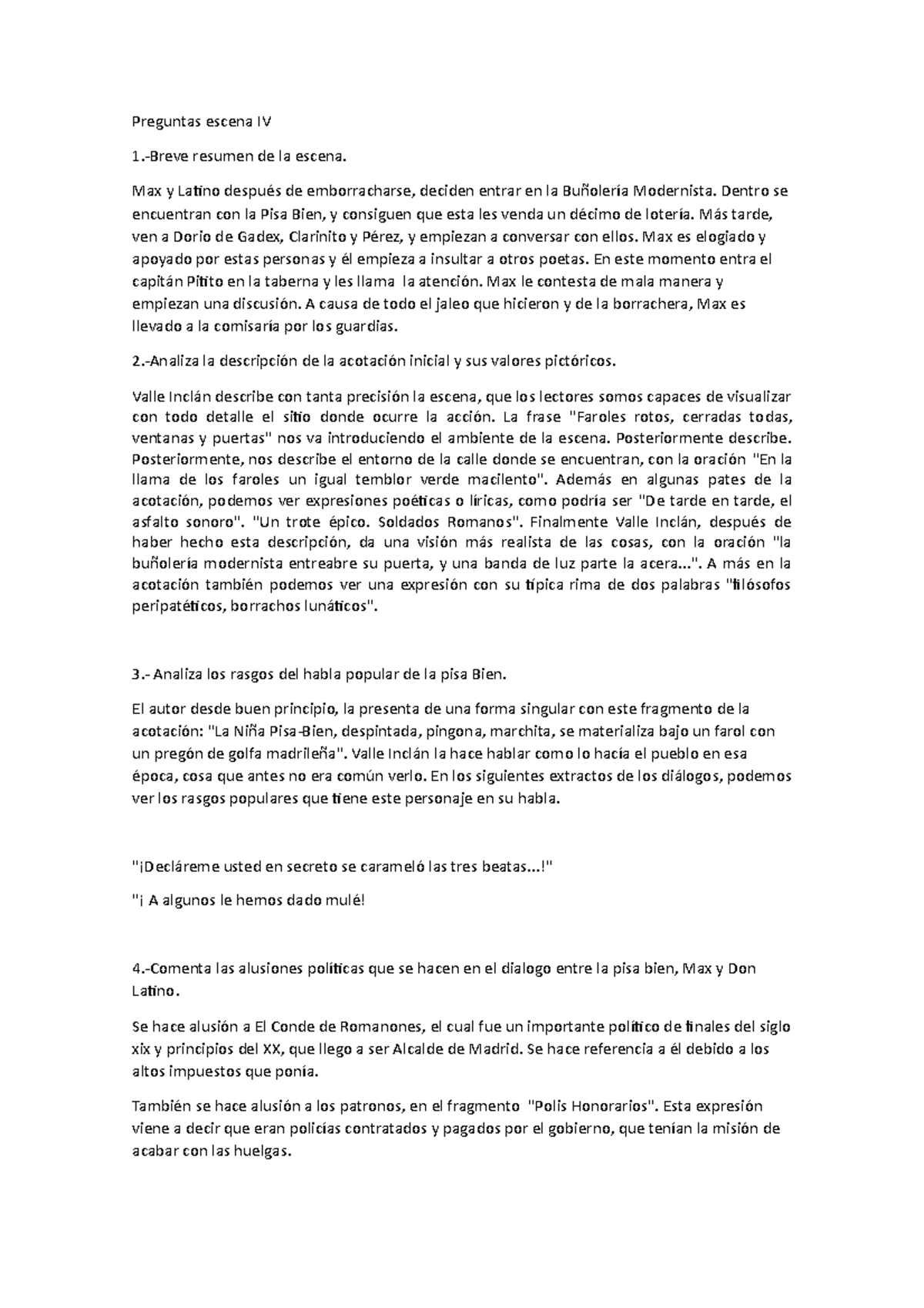 Preguntas escena IV i III - Preguntas escena IV 1.-Breve resumen de la ...