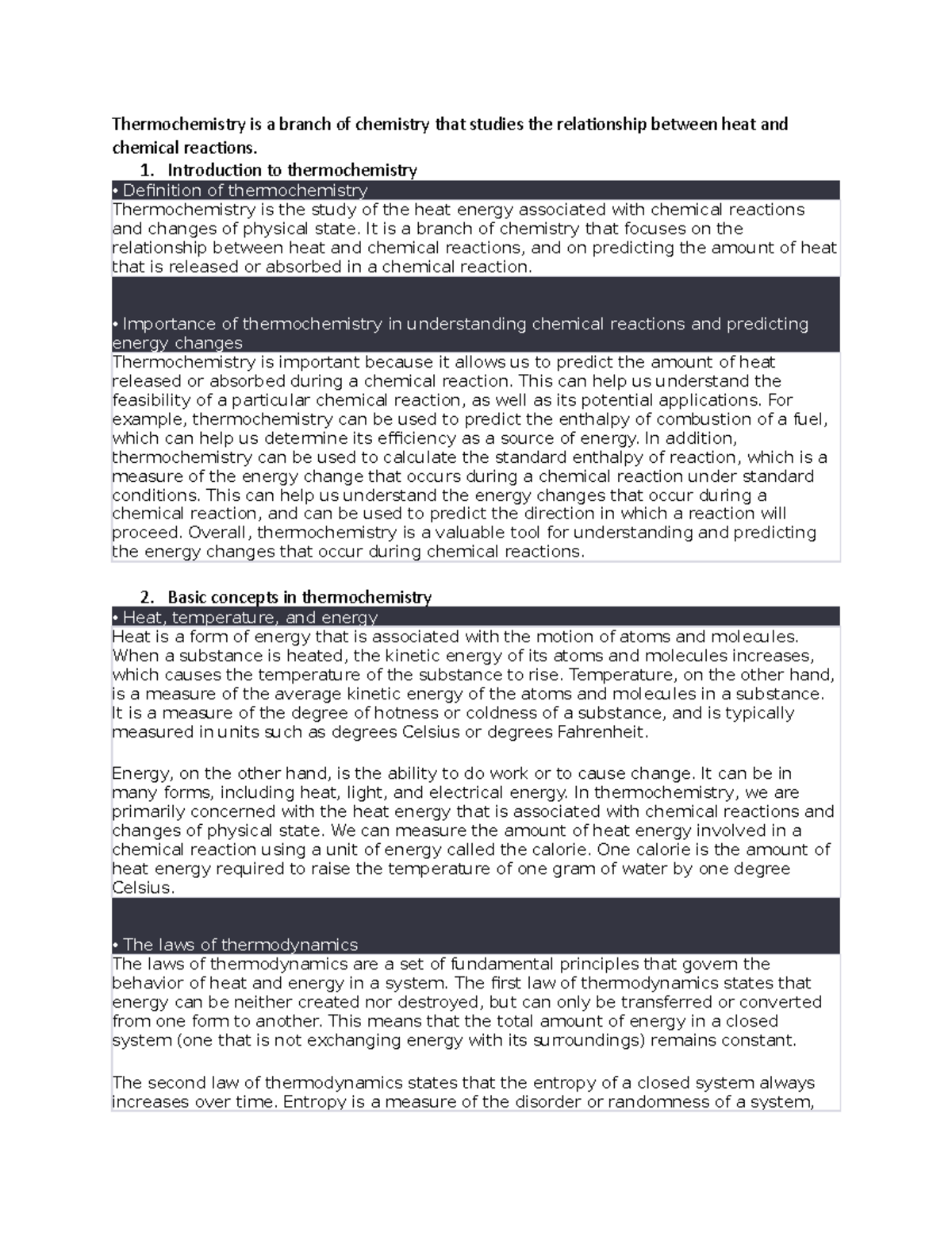 Thermochemistry - 1. Introduction to thermochemistry Definition of ...