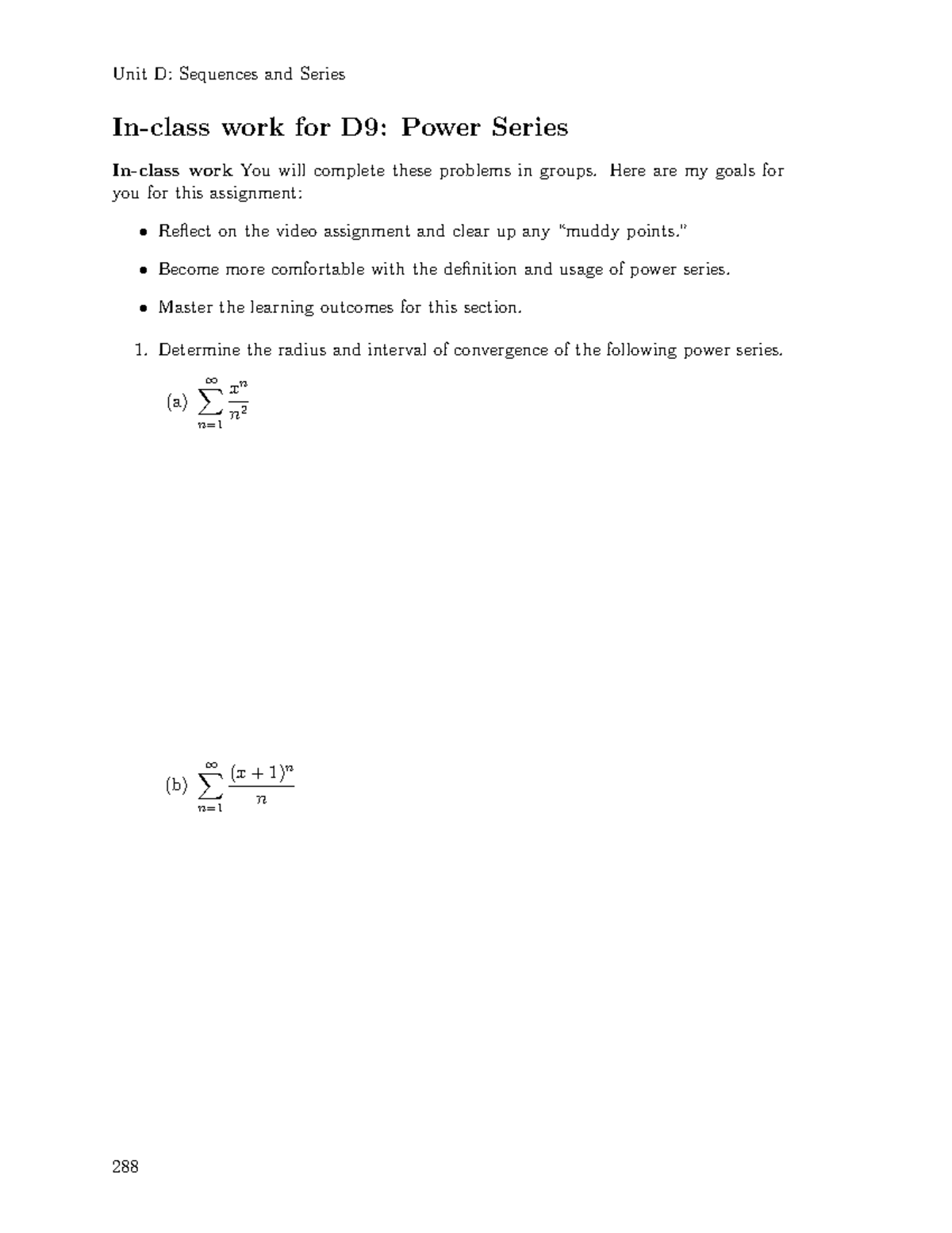 D9 In Class - D9 Practice for Calc 2 material - Unit D: Sequences and ...