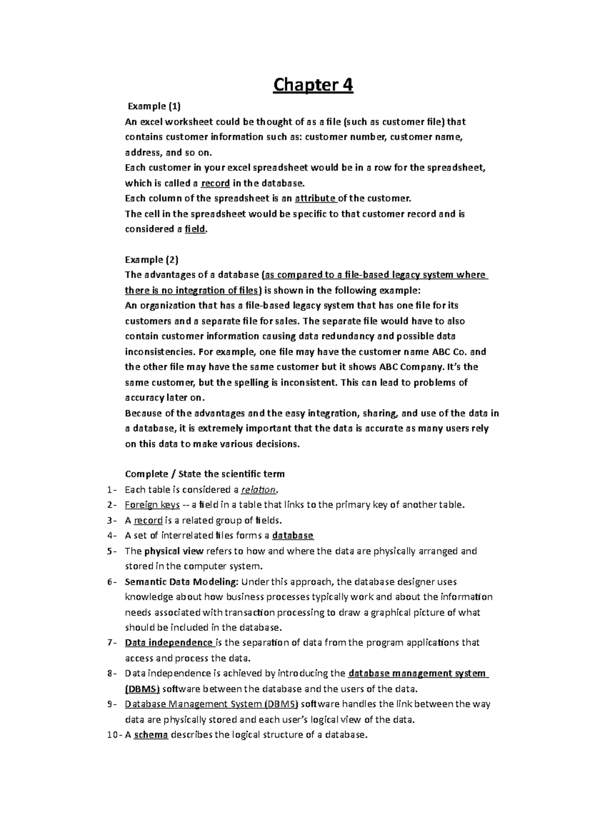 Chapter 4 - Lecture - Chapter 4 Example (1) An excel worksheet could be ...