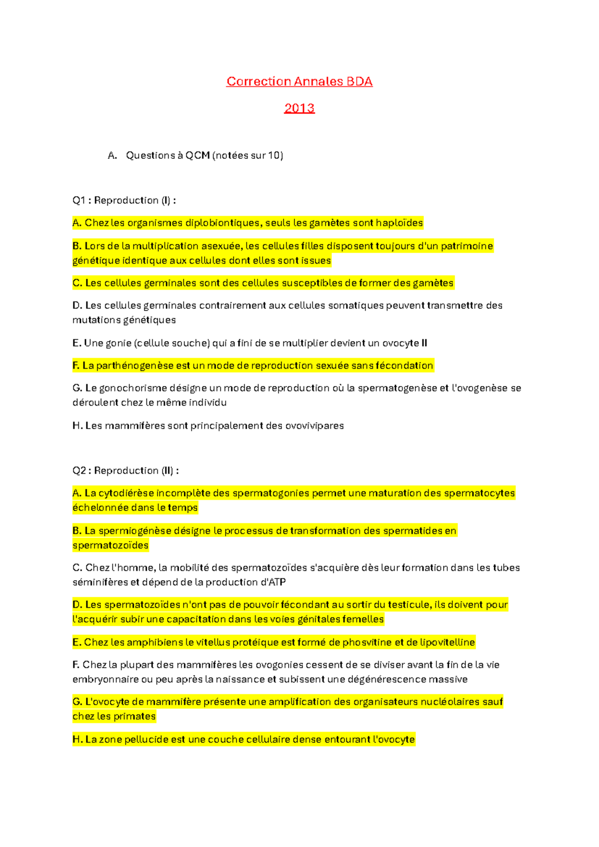 Corredtions annales BDA - Correction Annales BDA 2013 A. Questions à ...