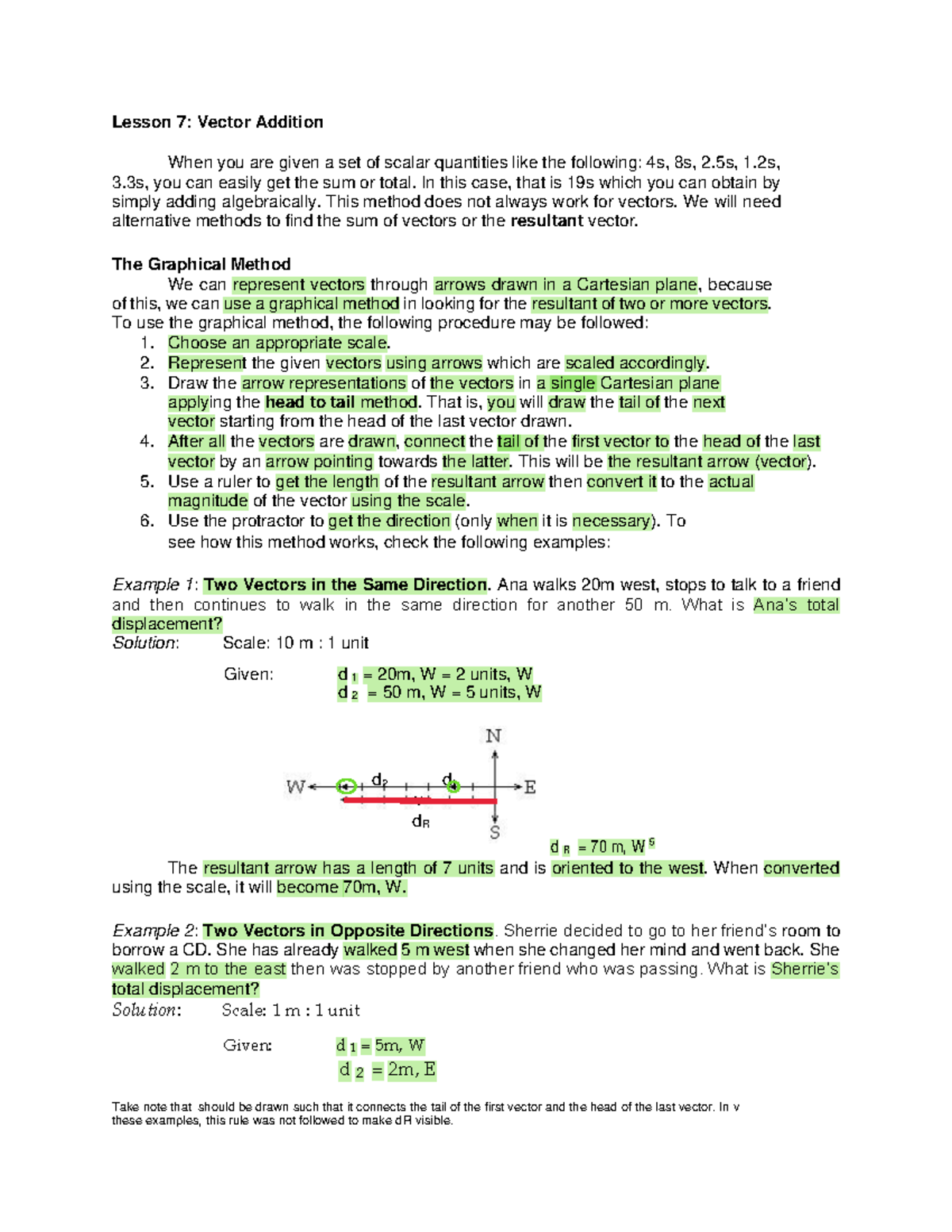 Lesson 7 graphical Method Physics - Lesson 7: Vector Addition When you ...