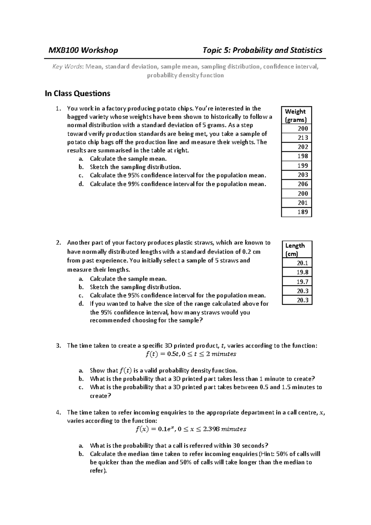 MXB100 Workshop 10 - Statistical Inference - MXB100 Workshop Topic 5 : Probability and ...