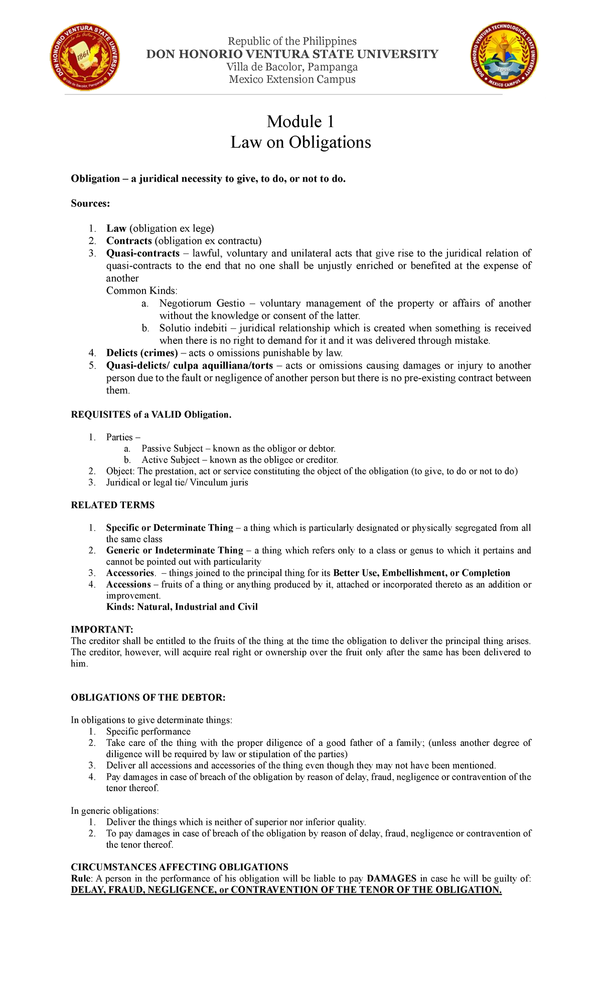 Module 1 - General Provisions - Republic of the Philippines DON HONORIO ...