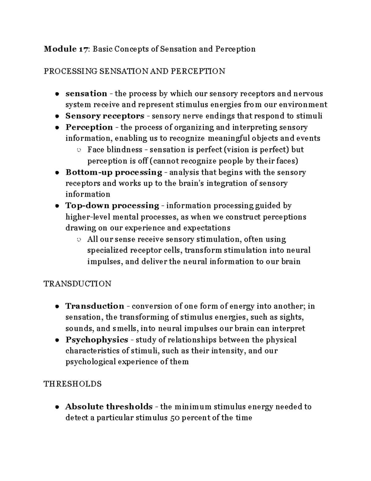 Modules 17, 18, 19 - Module 17: Basic Concepts of Sensation and ...