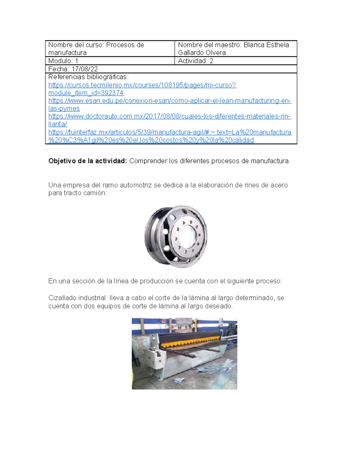 Actividad 2 PM - procesos de manufactura act. 2 - Nombre del curso: Procesos de manufactura ...