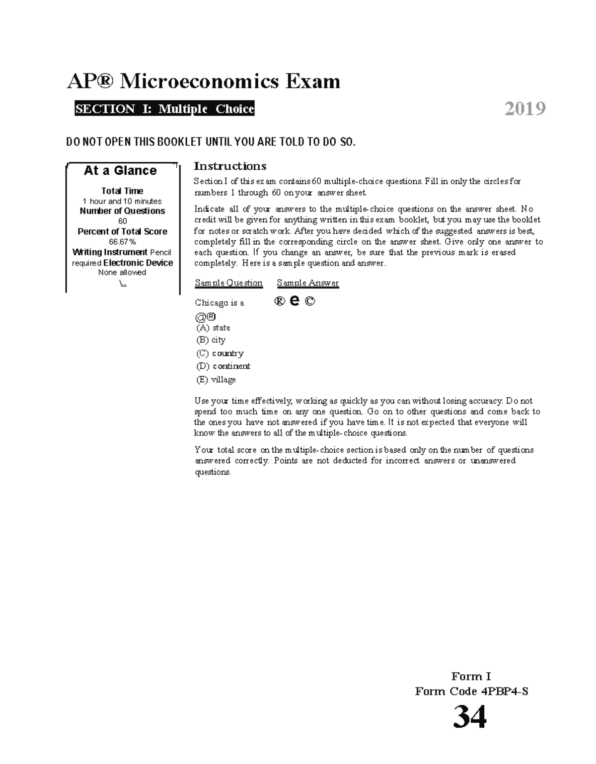 AP 微观经济学 2019 - test - AP® Microeconomics Exam SECTION I: Multiple ...