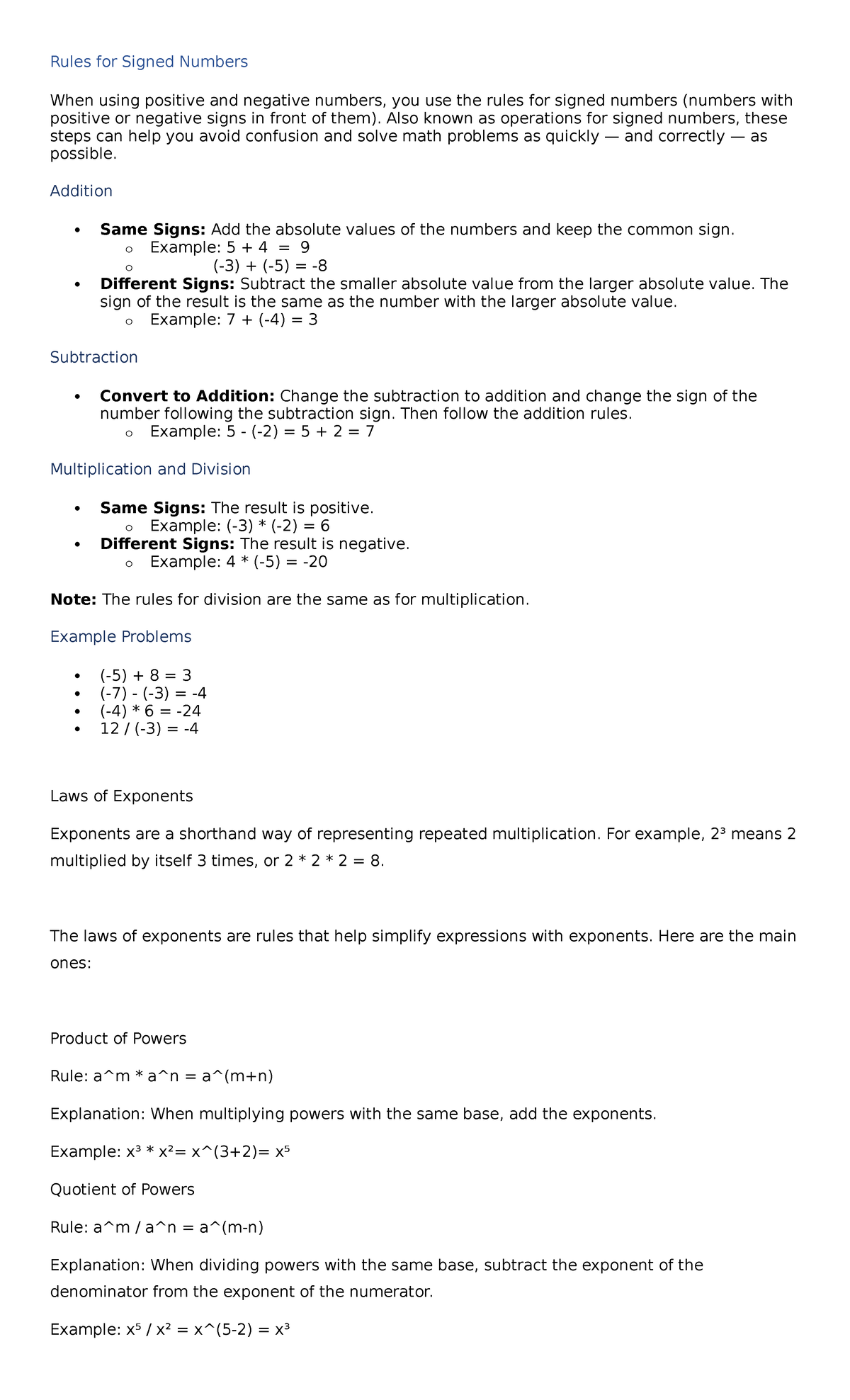 beckykaanngfggg - Rules for Signed Numbers When using positive and ...