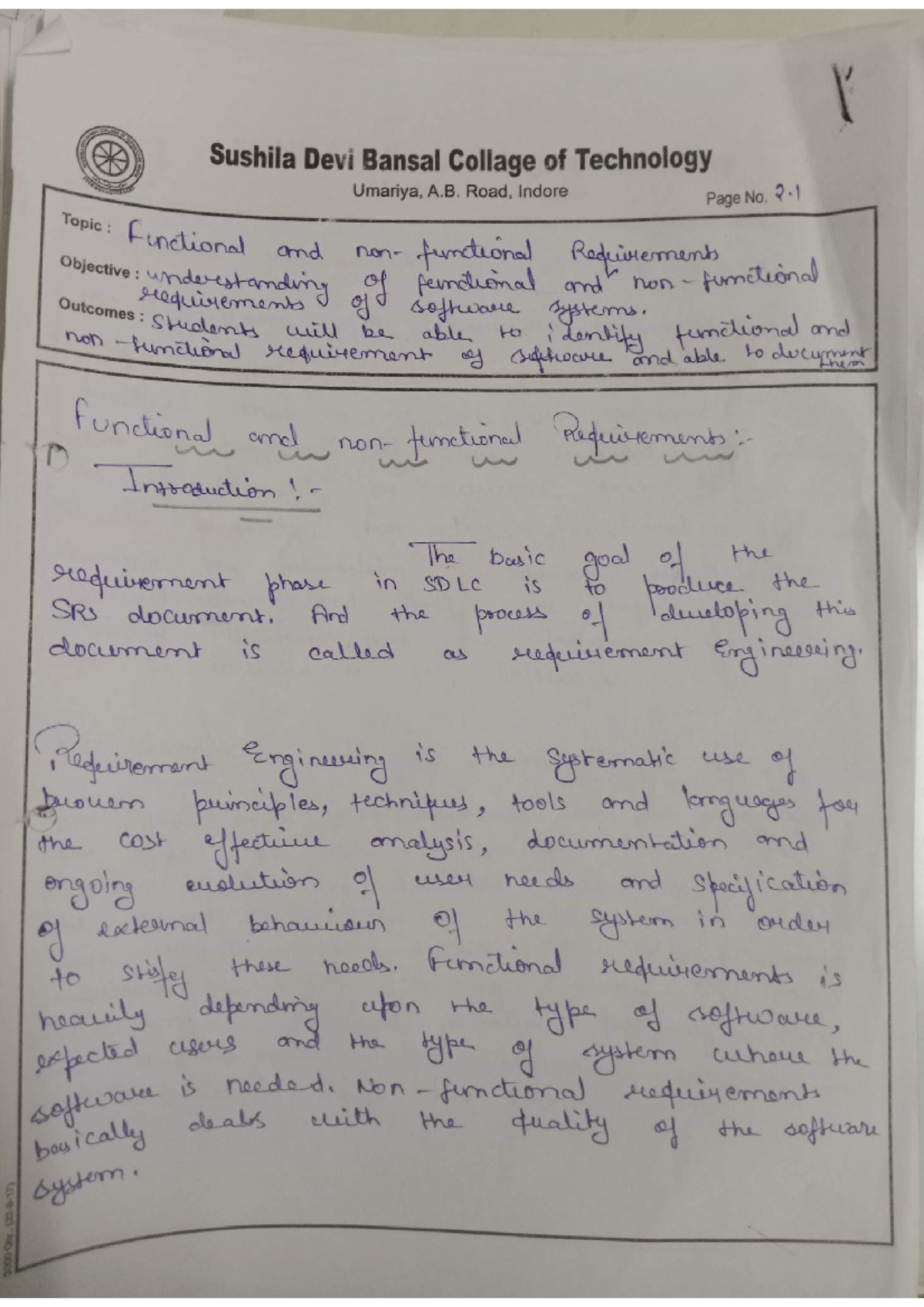 SE unit-2 notes - Bachelor of Technology - Studocu