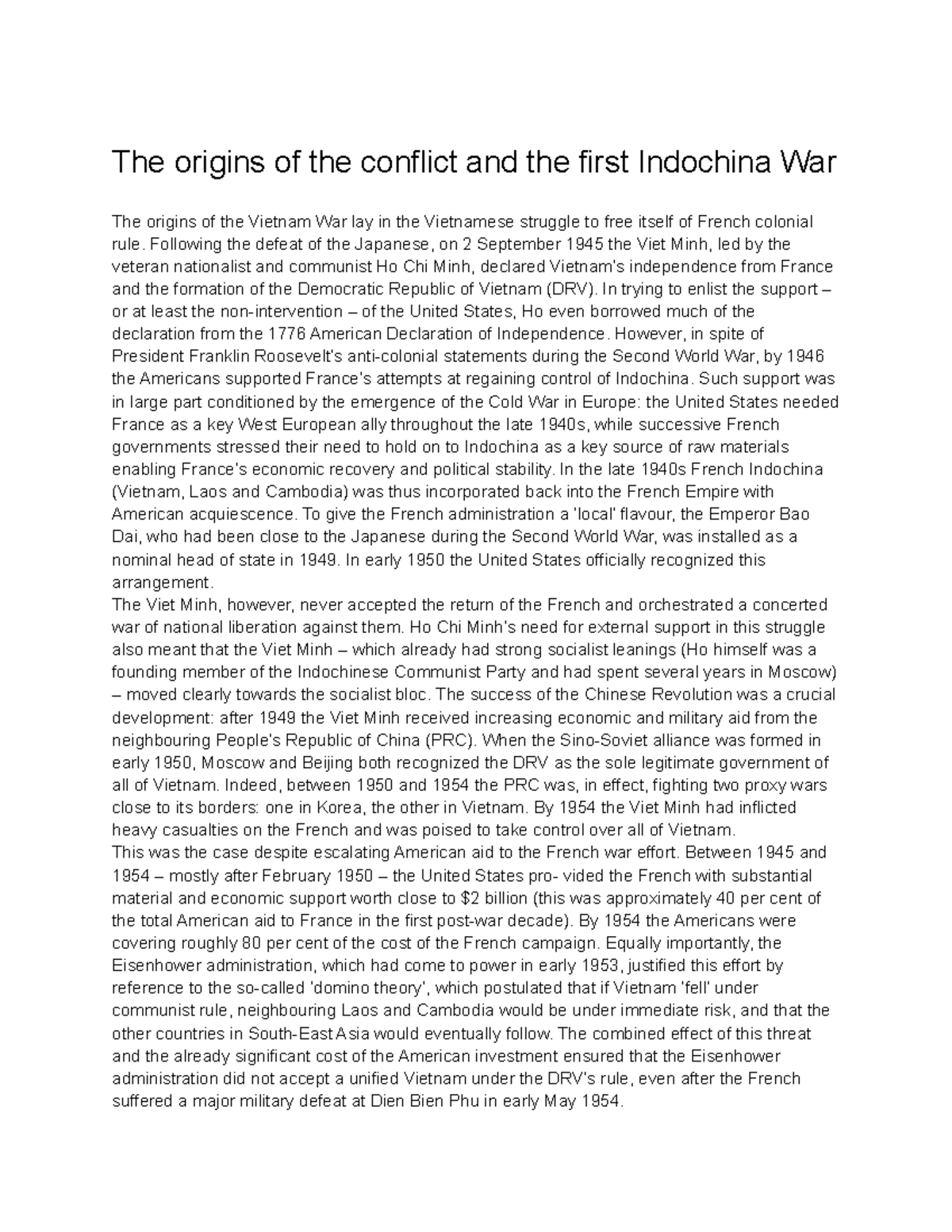 The origins of the conflict and the first Indochina War - Following the ...