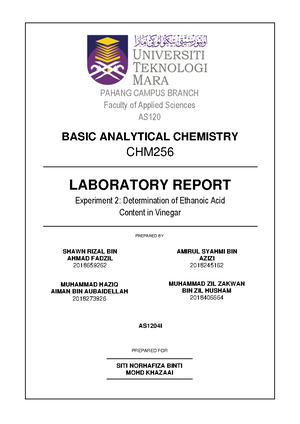 Report progress for video assignment chm256 - CHM256 - BASIC ANALYTICAL CHEMISTRY PROGRESS ...