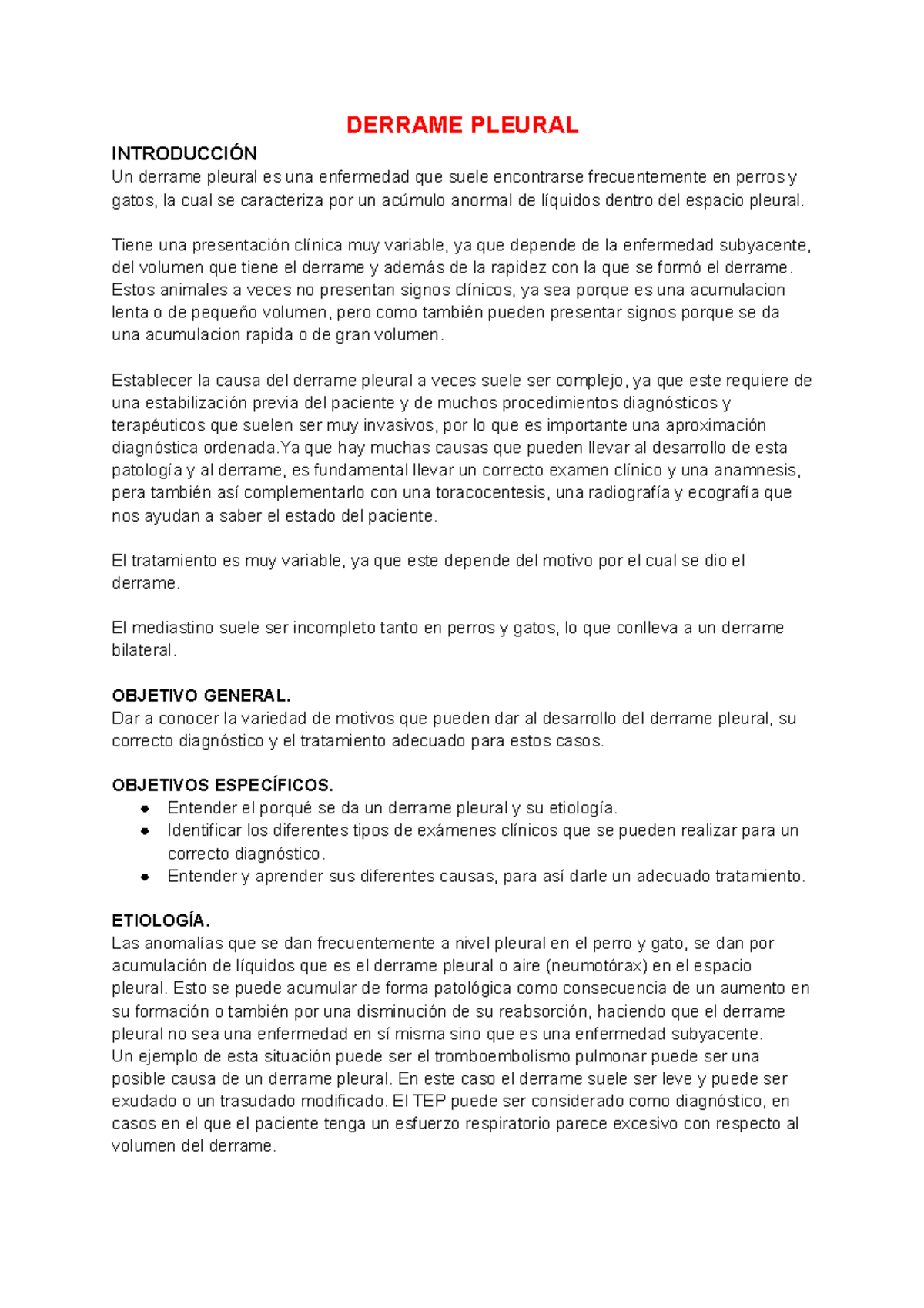 Derrame pleural - Tiene una presentación clínica muy variable, ya que ...