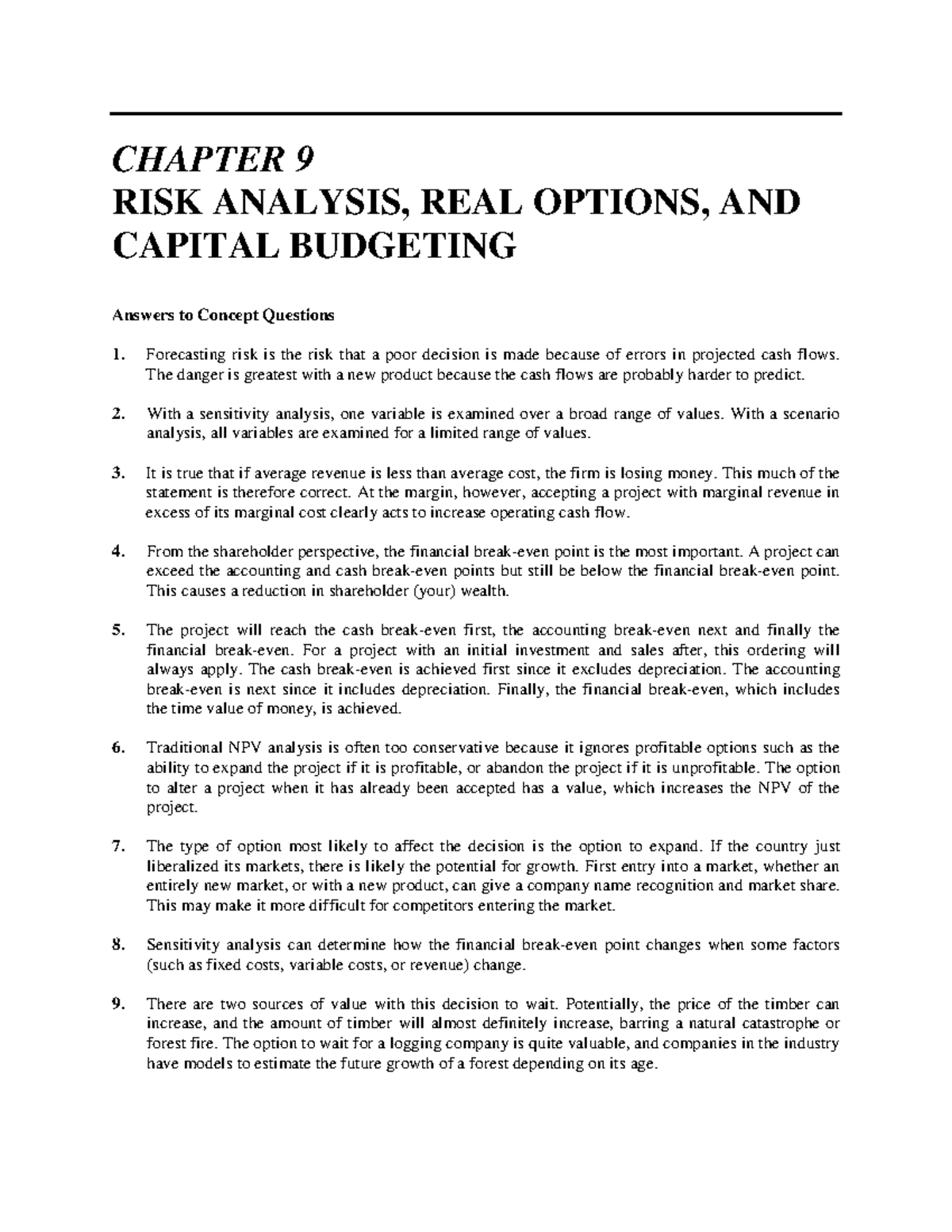 Chap007 CF - concept question ans - CHAPTER 9 RISK ANALYSIS, REAL ...