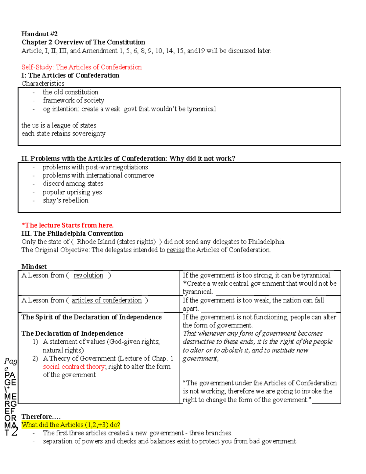 Chapter 2 Constitution handout Hybrid Fall 2022 - Handout # Chapter 2 ...