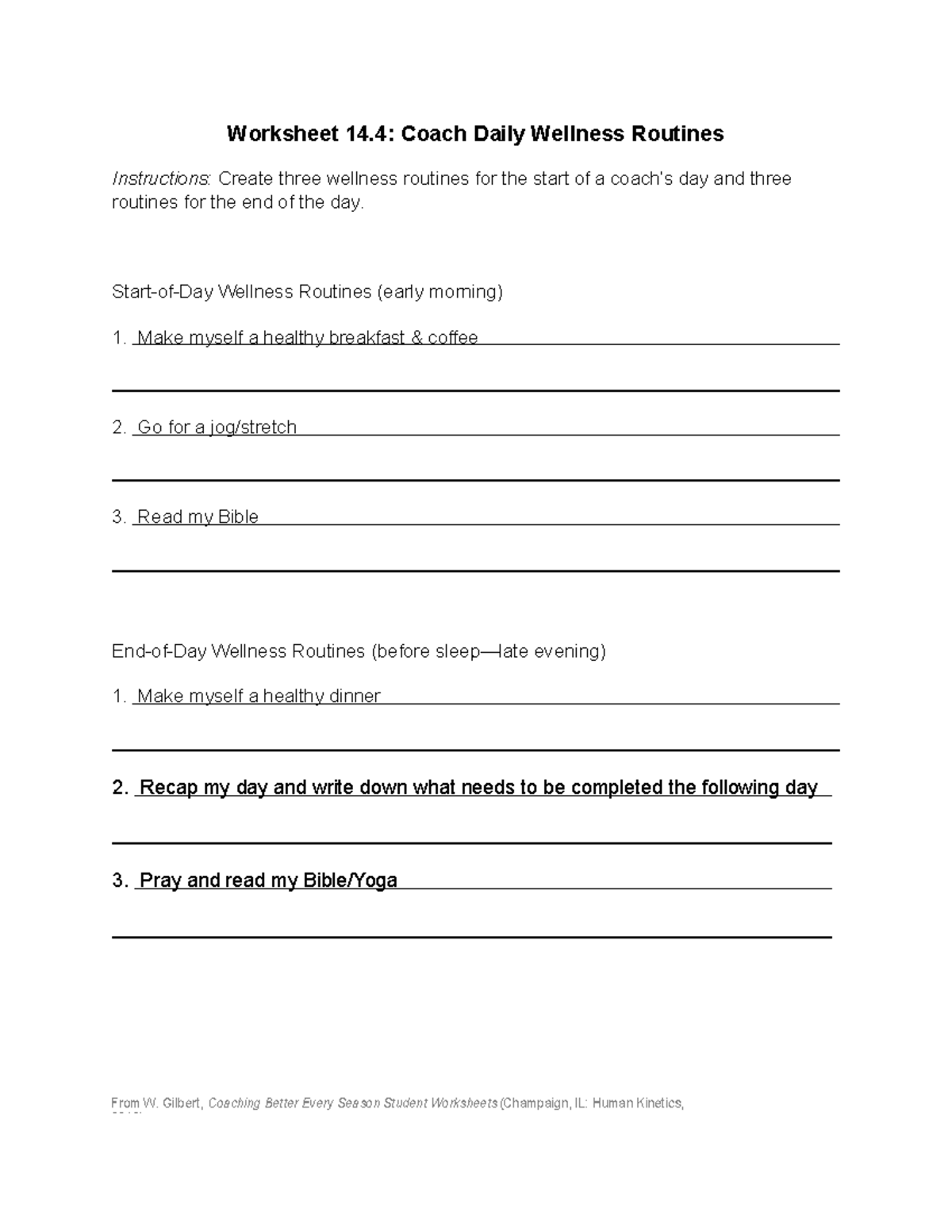 A14 - Core components of coaching - Worksheet 14: Coach Daily Wellness ...