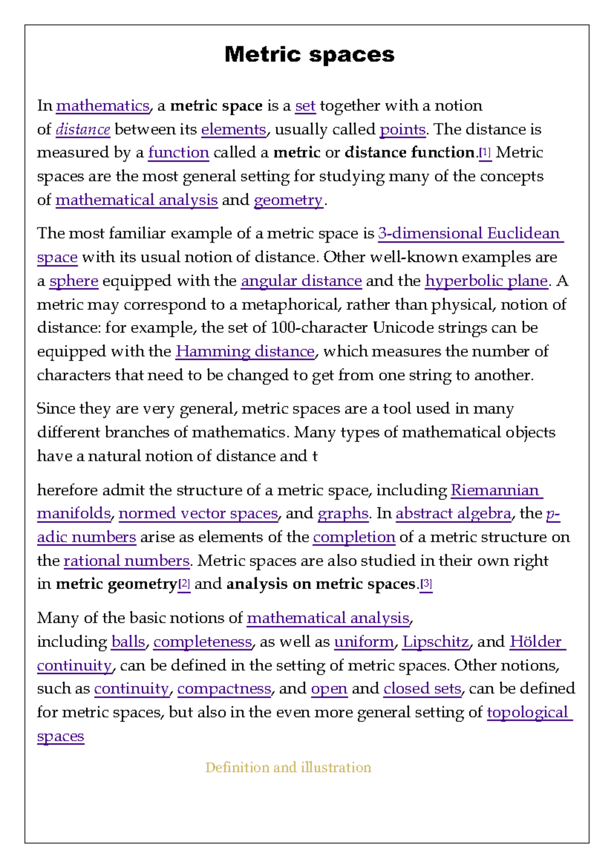 Matrices spaces - Metric spaces In mathematics, a metric space is a set together with a notion ...