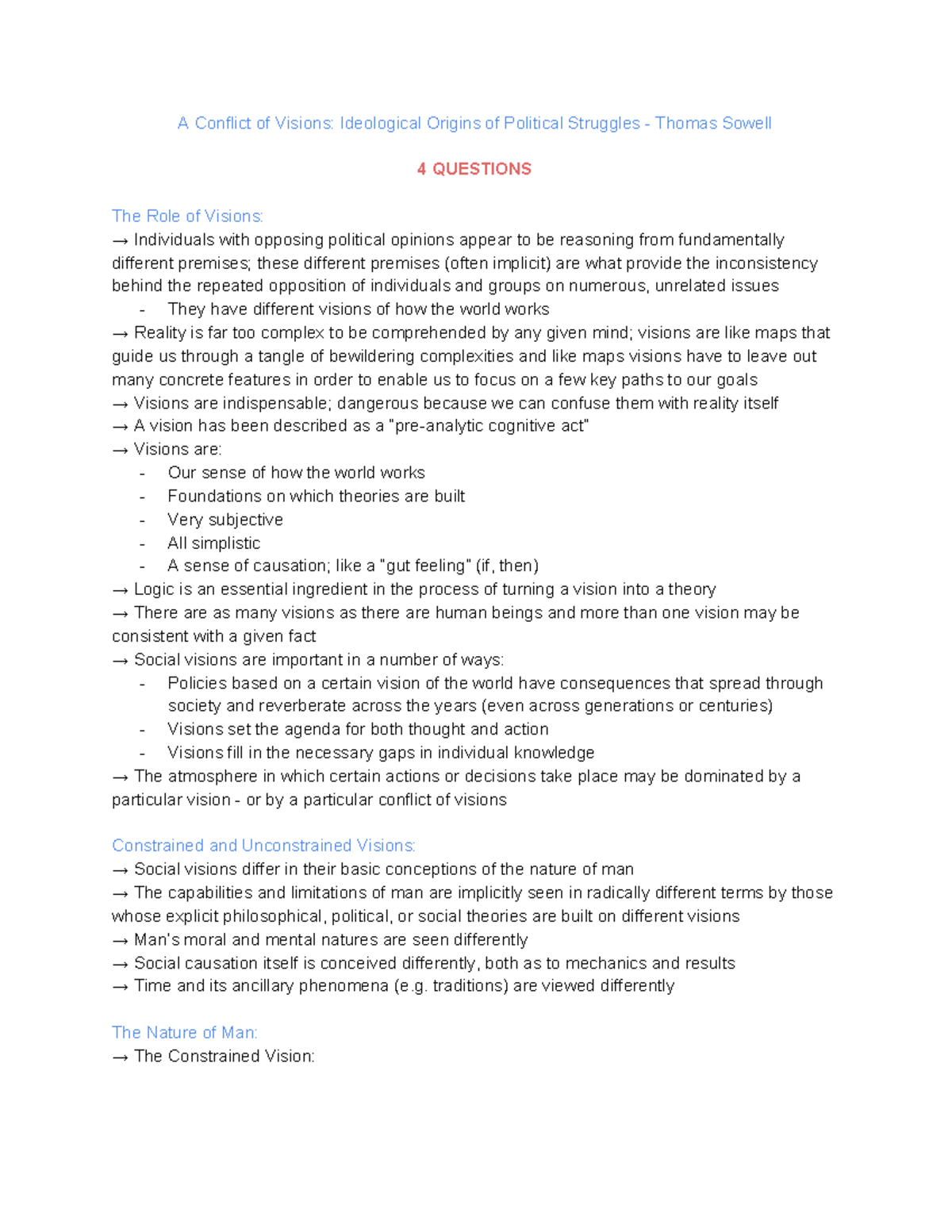 Conflict of Visions - Sowell Summary - A Conflict of Visions ...