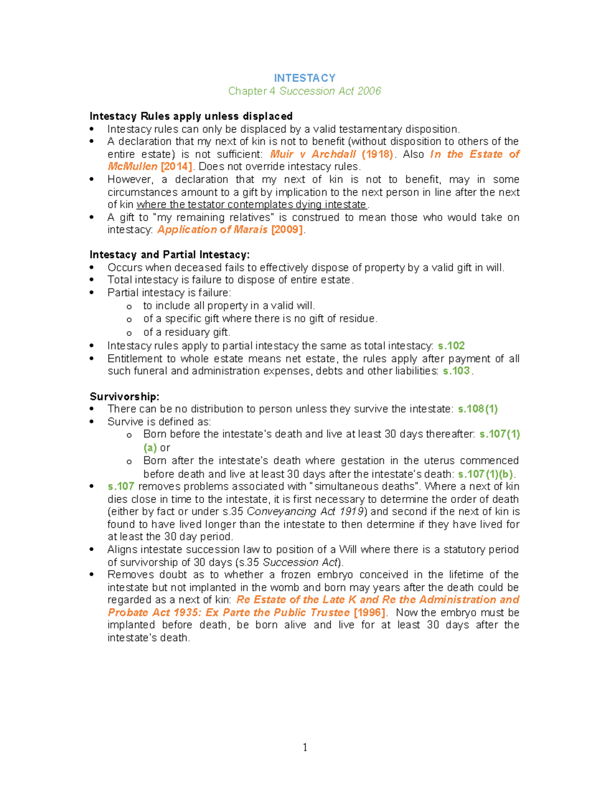 Intestate Succession - INTESTACY Chapter 4 Succession Act 2006 ...