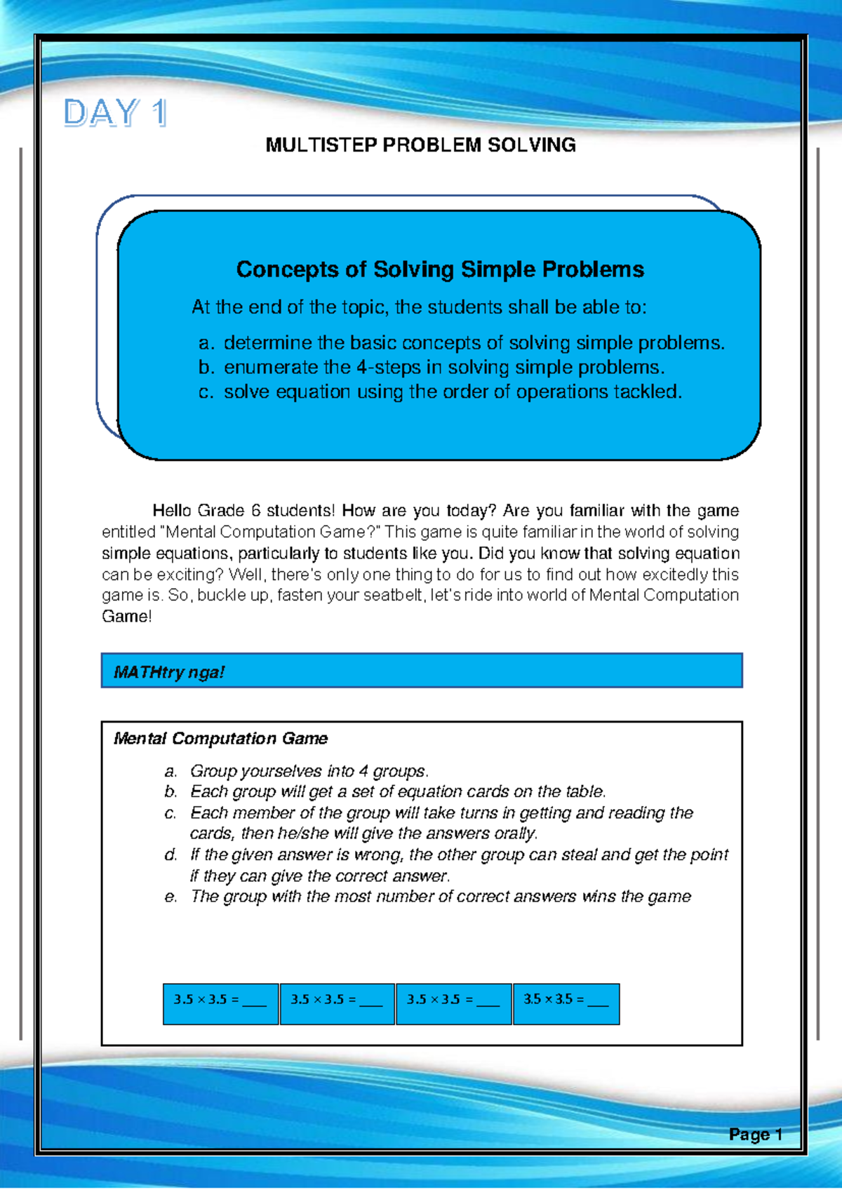 Courseware LMC for Mathematics Grade 6 - MULTISTEP PROBLEM SOLVING ...