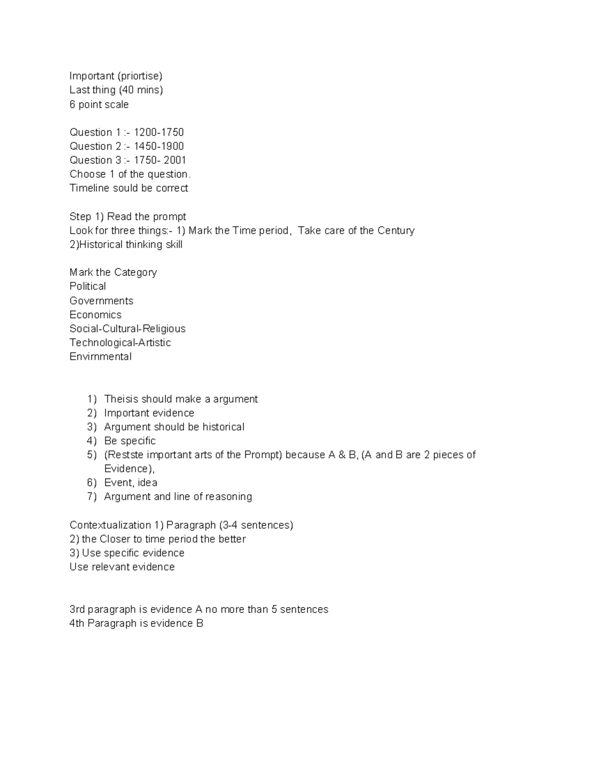 Le Q Notes - Important (priortise) Last thing (40 mins) 6 point scale ...