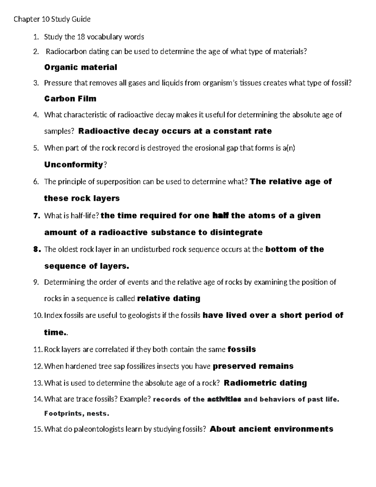 Copy of Chapter 10 Study Guide w-answers - Chapter 10 Study Guide 1 ...