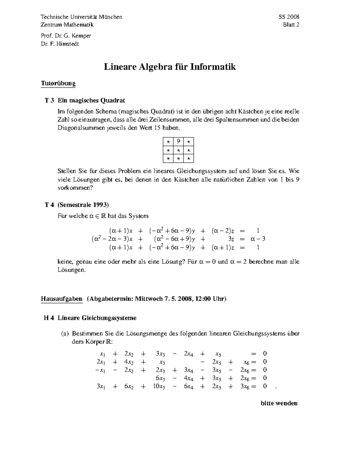Blatt 02 Lineare Algebra Fur Informatik Technische Universit ̈at