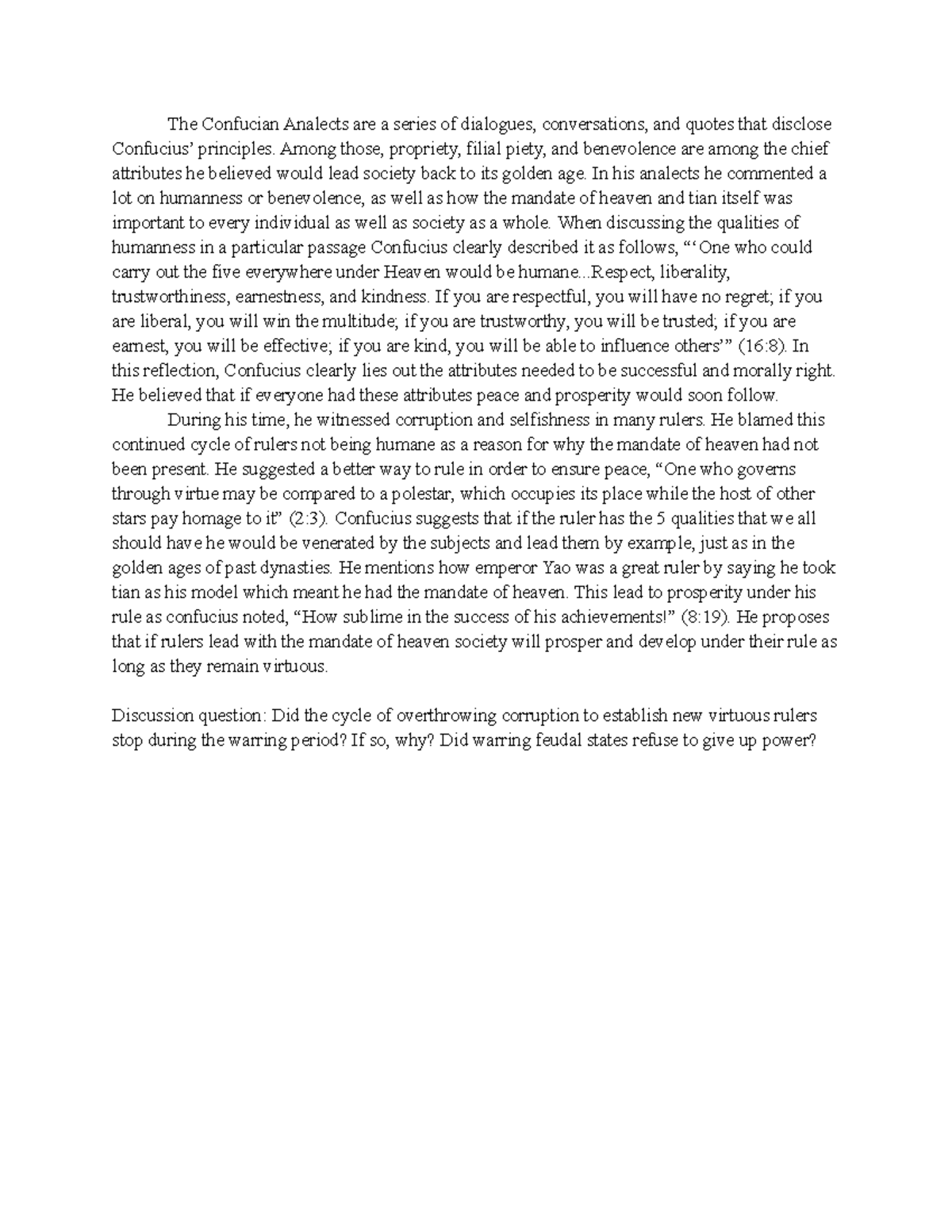 HW Week 7 - Week end reading assignment summary - The Confucian ...