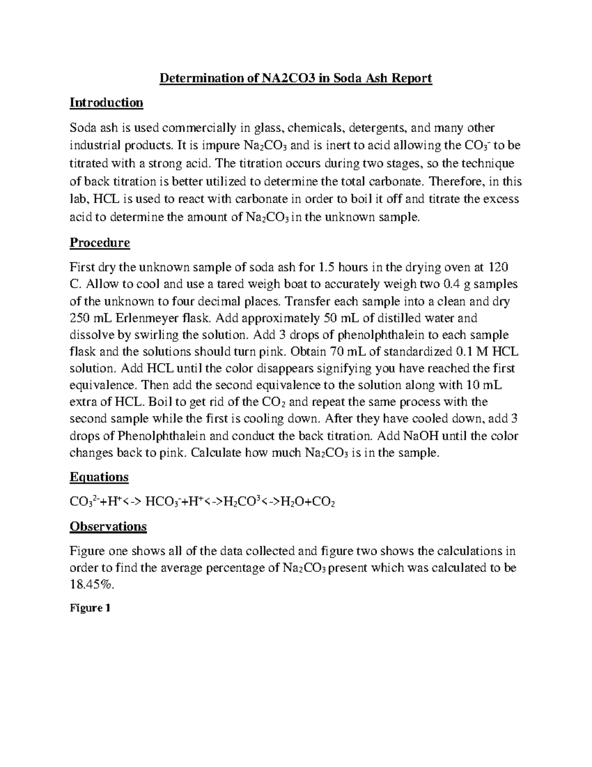 Determination of Na2CO3 in Soda Ash Report - Determination of NA2CO3 in ...