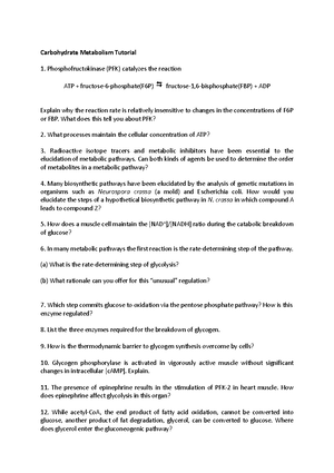 VET 125 Carbohydrate Metabolism Tutorial Student - VET 125 Carbohydrate ...