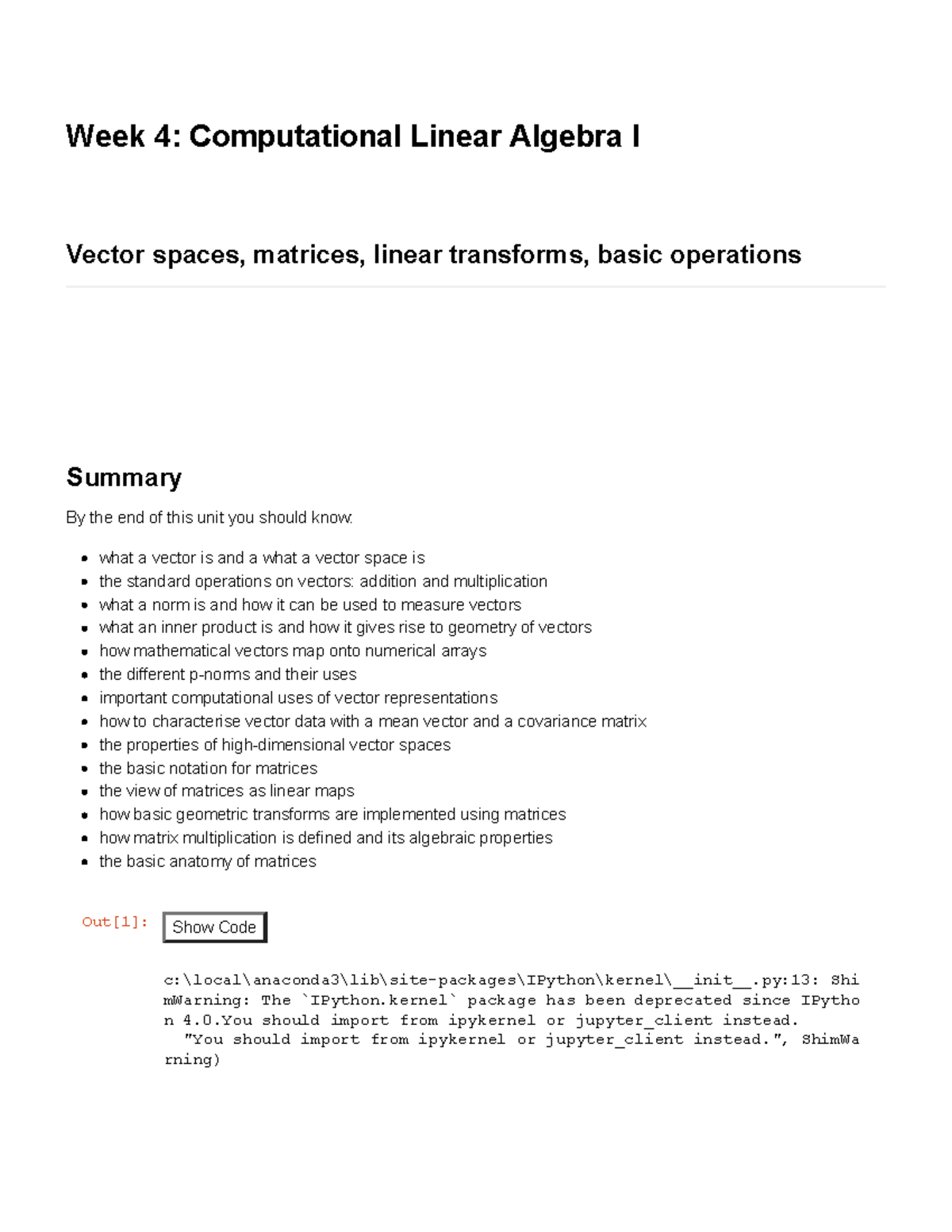 Week 4 matrices i - Data Science - Week 4: Computational Linear Algebra ...