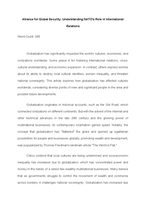 DRIS- Globalization - A quote from Gordon Brown states "Globalization ...