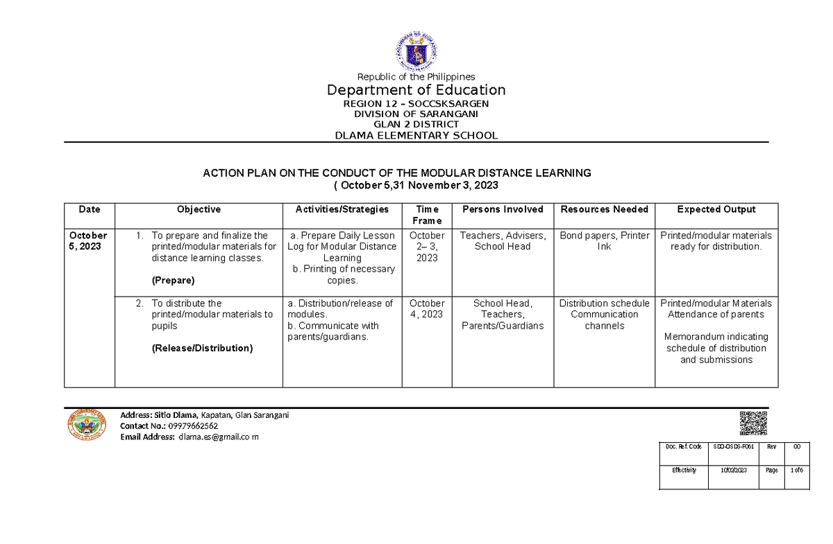 Action-PLAN-ON-THE- Conduct-OF-THE- Modular- Distance- Learning ...