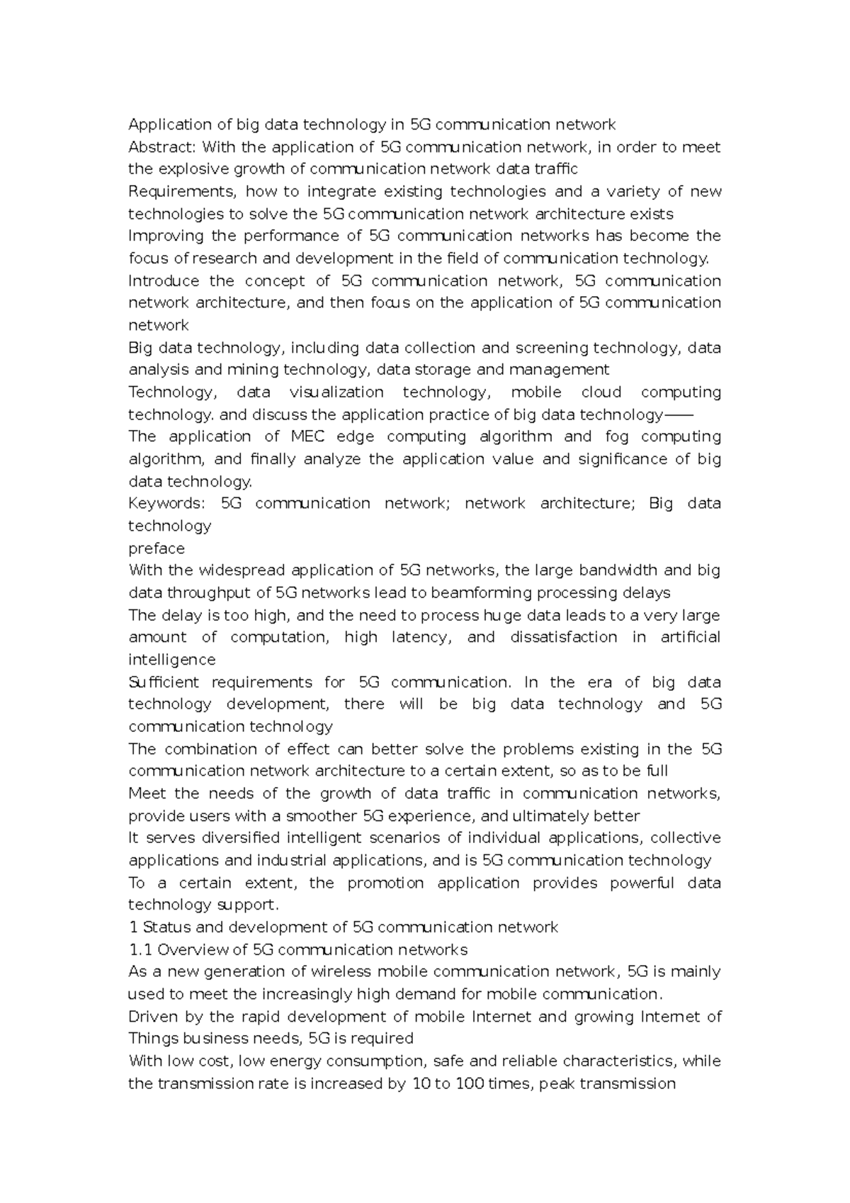 Application of big data technology in 5G communication network ...