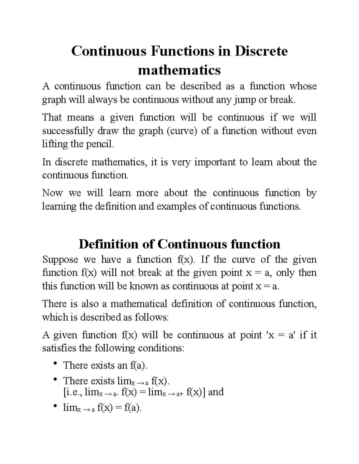 Continuous Functions That Means A Given Function Will Be Continuous