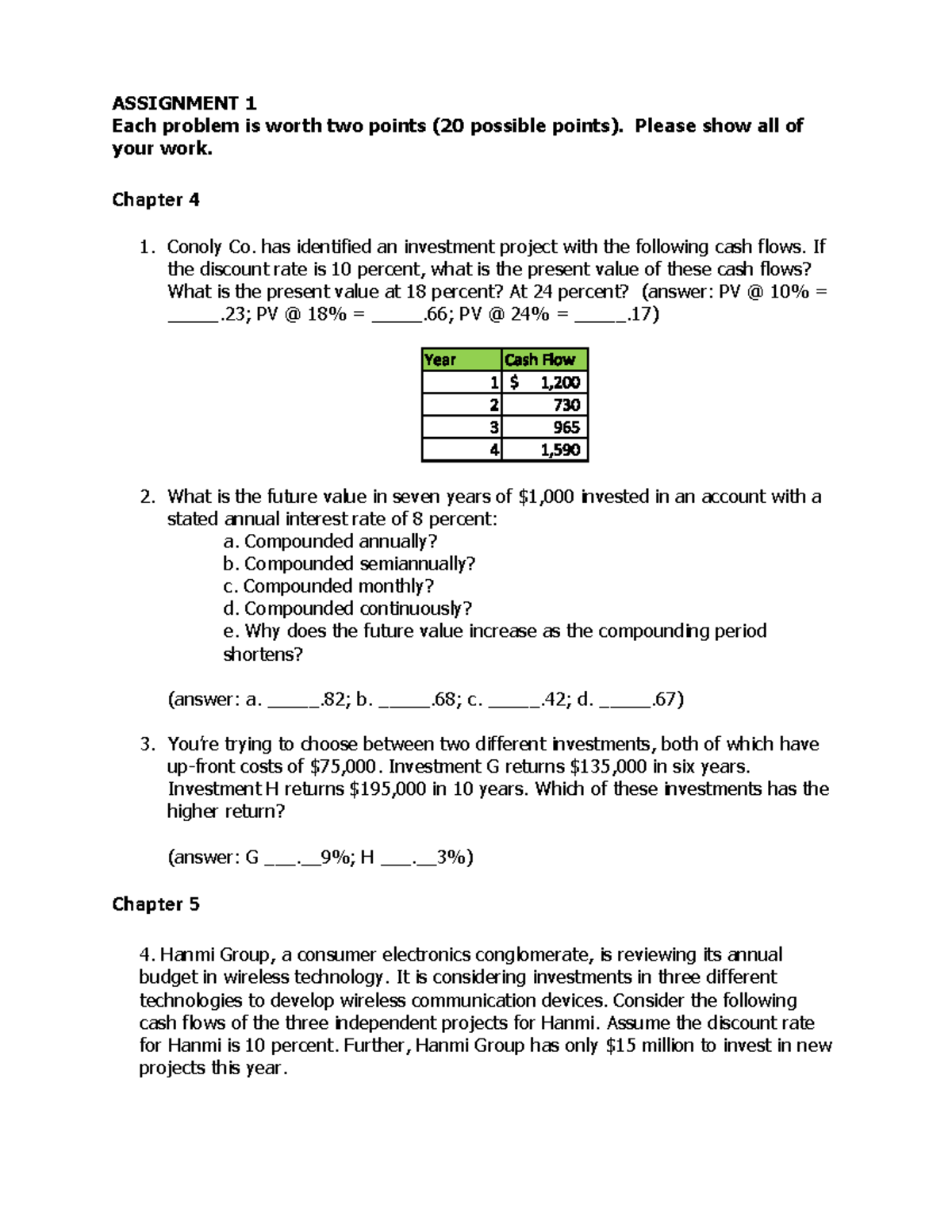Assignment 1 Questions 2013 V2 Assignment 1 Each Problem Is Worth