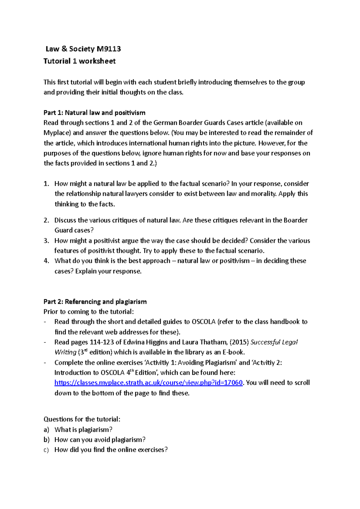 Tutorial 1 worksheet - Law & Society M Tutorial 1 worksheet This first ...