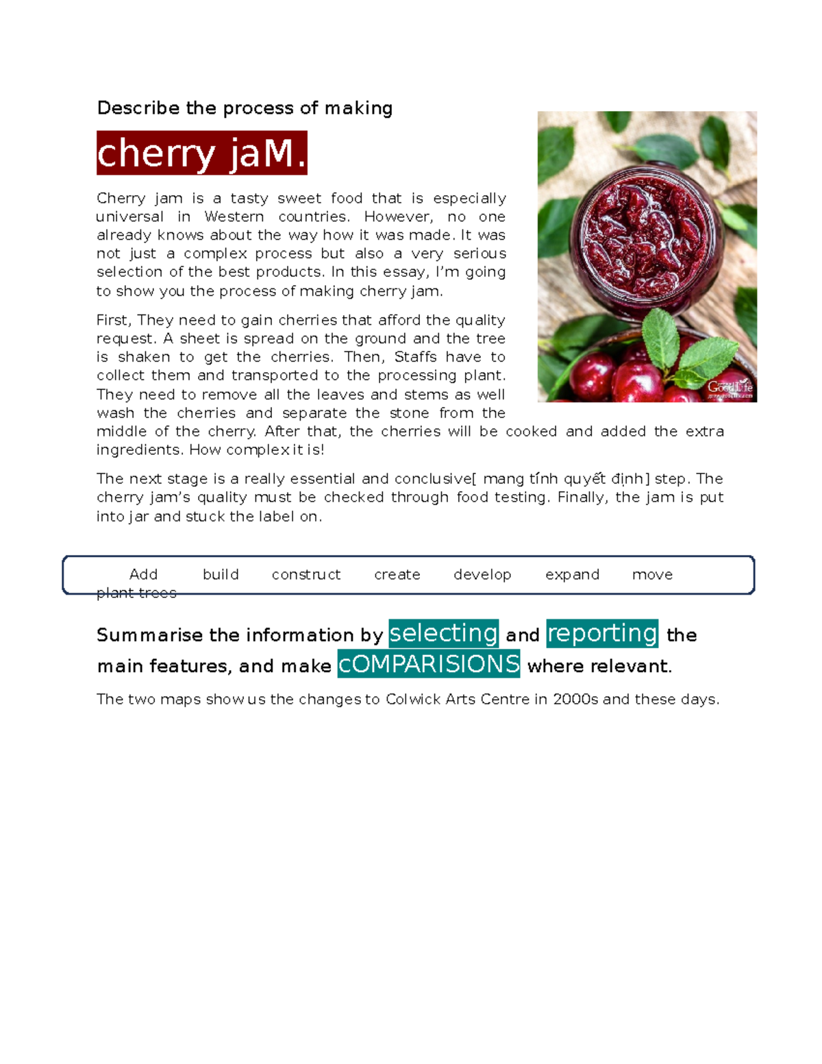 Describe the process of making cherry jam - Cherry jam is a tasty sweet ...