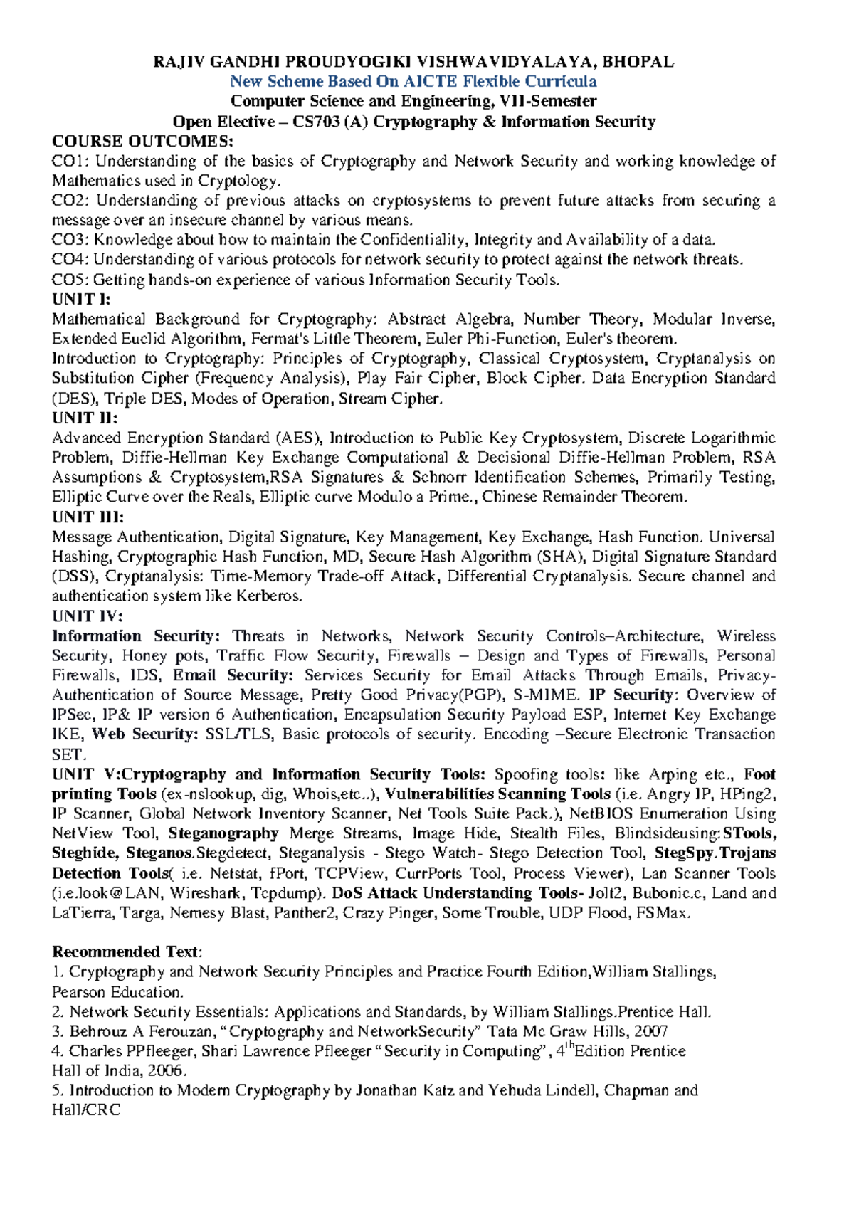 Rgpv syllabus btech cs 7 sem cs703 a cryptography and information ...