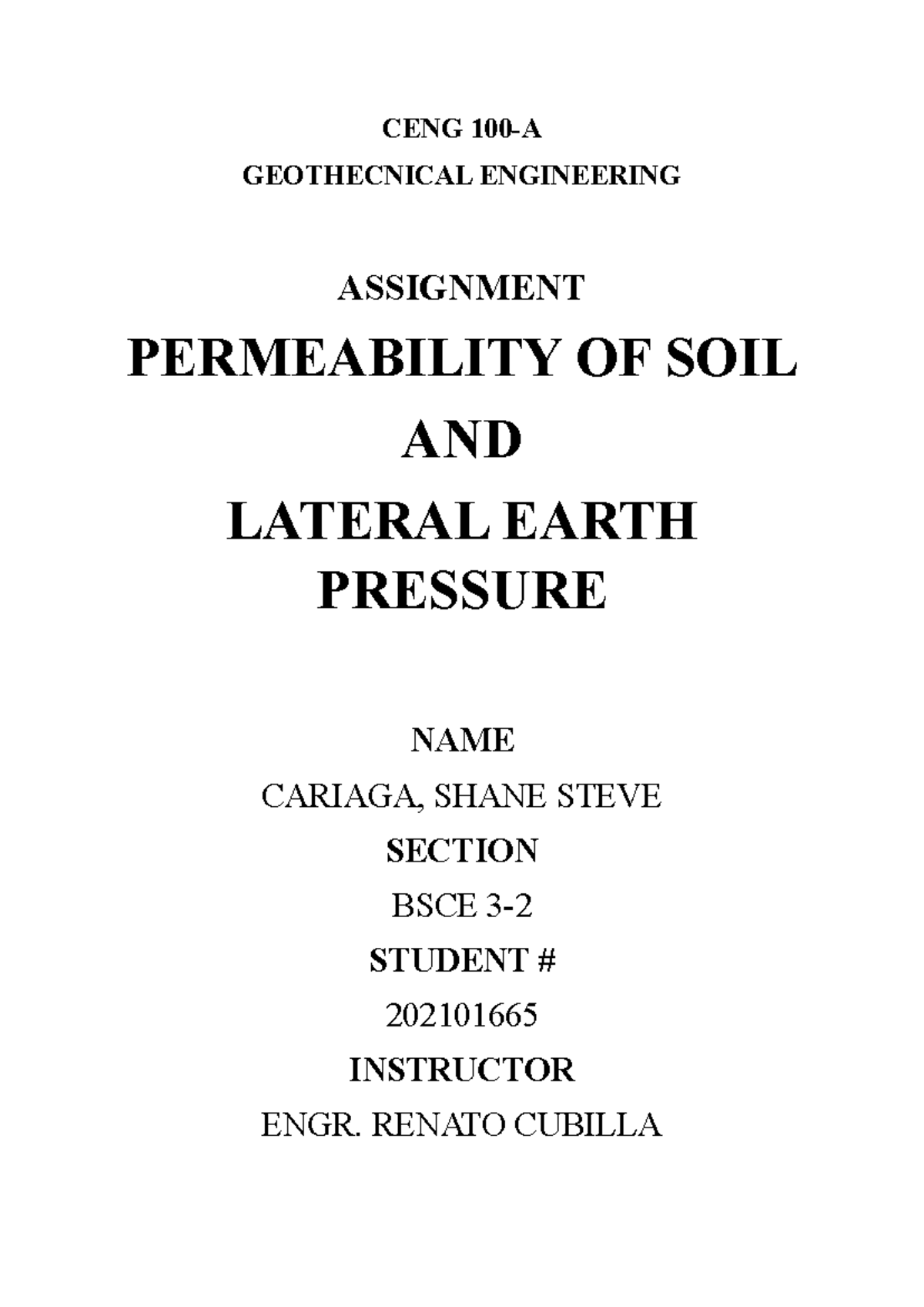 Front PAGE SOIL - BS CIVIL ENGINEERING - CENG 100-A GEOTHECNICAL ...